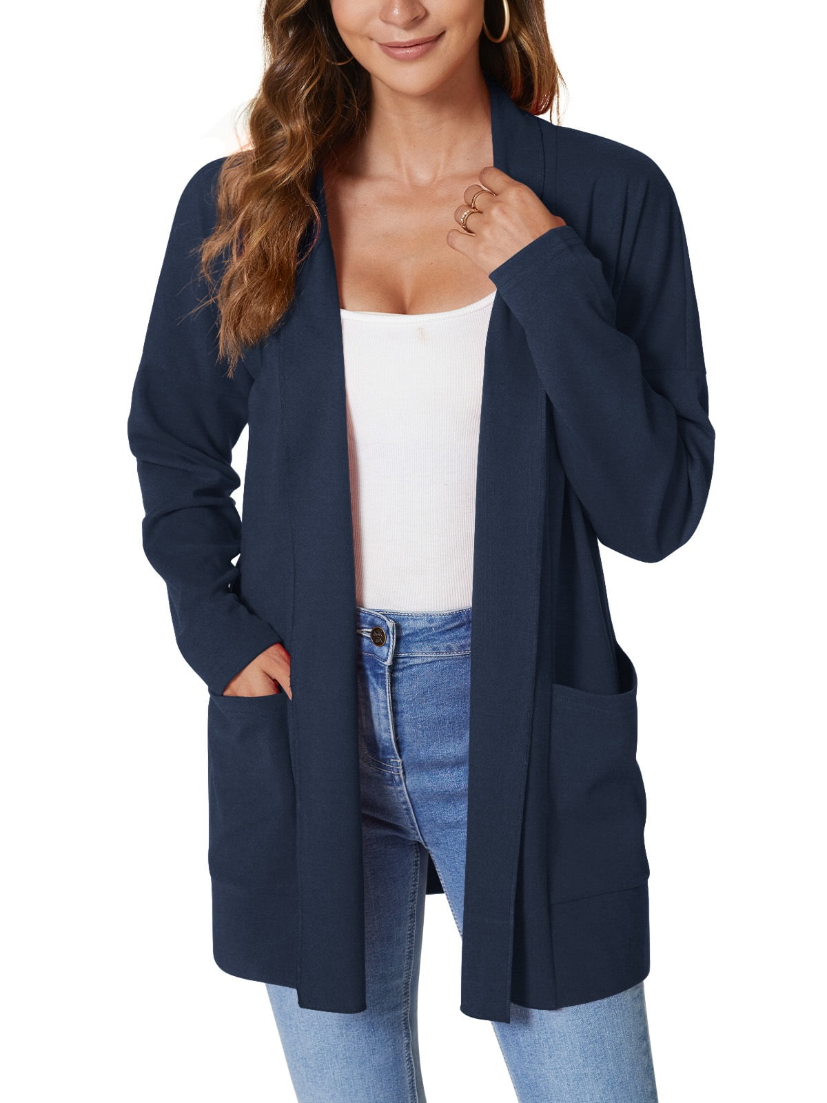 Anygrew Womens Cardigan Long Sleeve Navy Blue Cardigan For Women ...