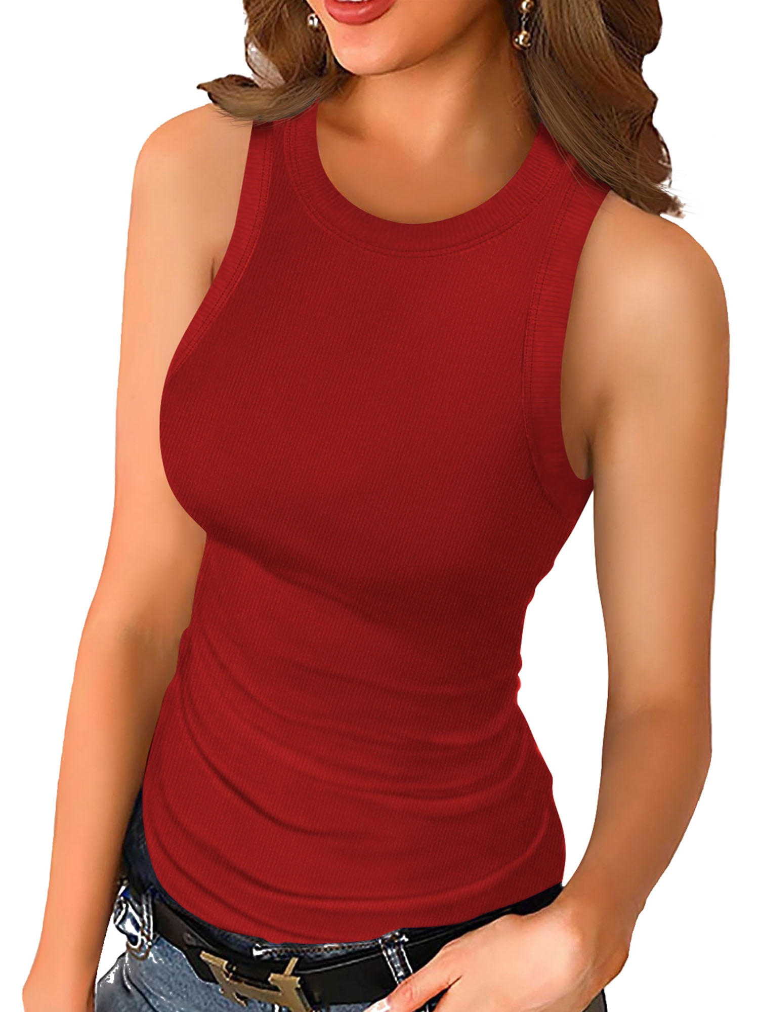 Anygrew Womens Sleeveless Tank Tops, Slim Fit Ribbed Racerback ...