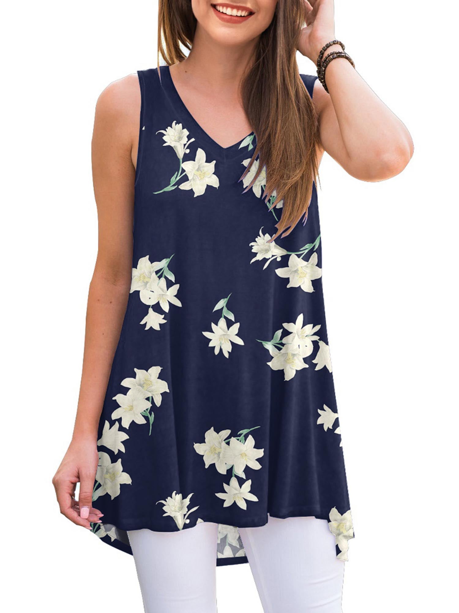 Anygrew Womens Summer Casual T Shirt V Neck Sleeveless Tunic Tops For