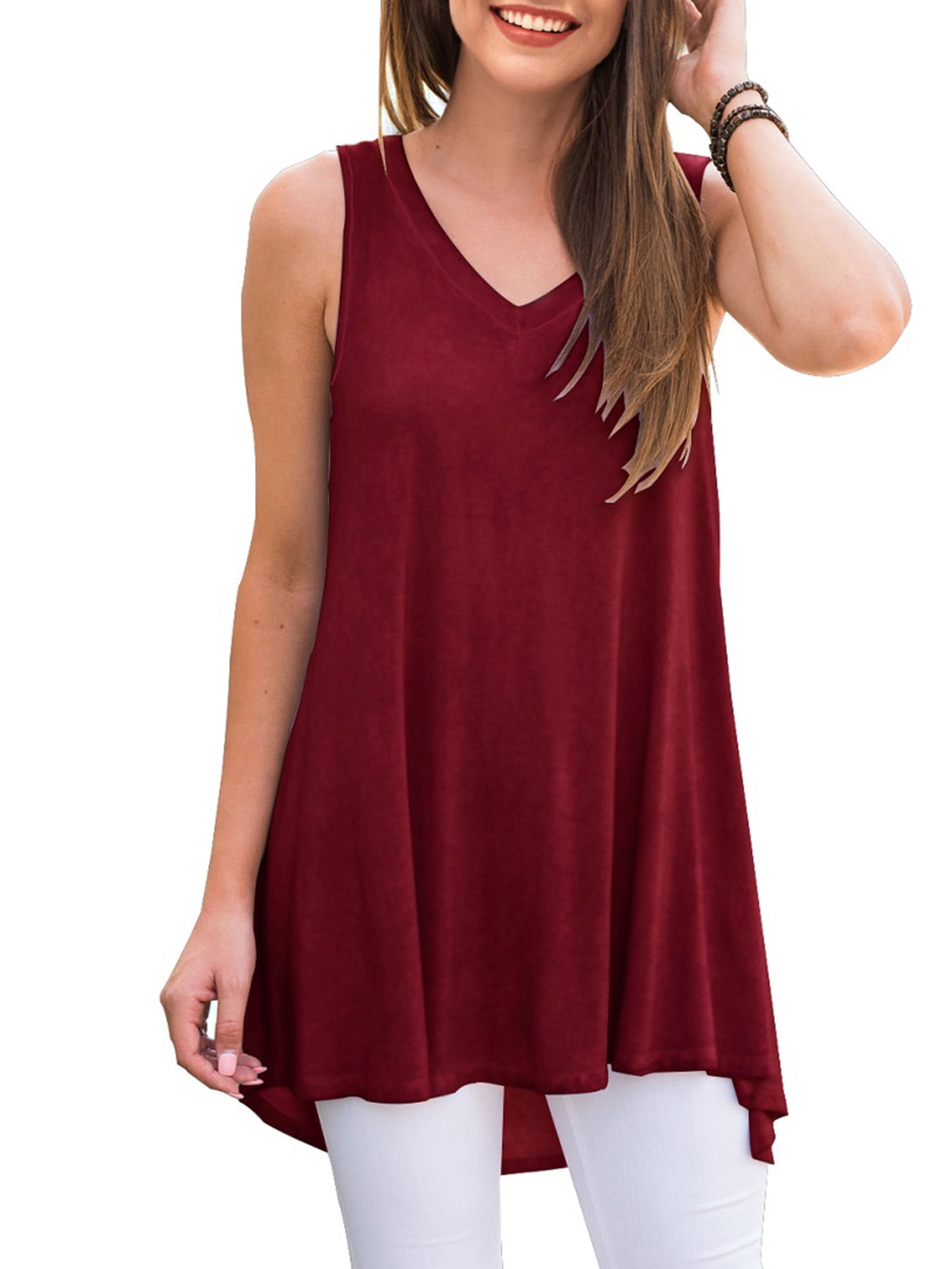 Anygrew Women's V-Neck Sleeveless Tunic Top, Casual Summer Shirt, Ideal ...