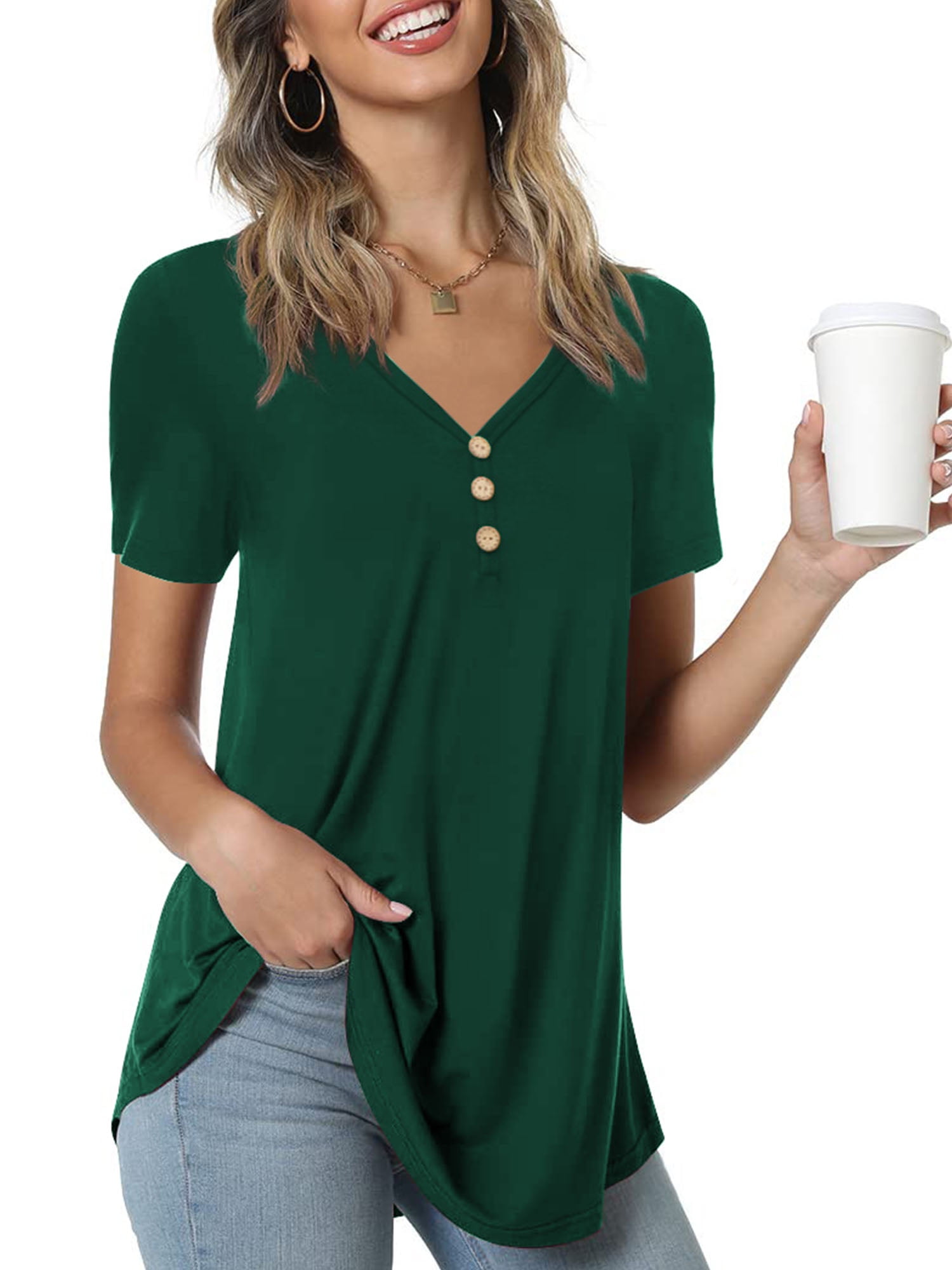 Anygrew Womens Summer Short Sleeve Tunic Tops Loose Fit Casual Blouses ...