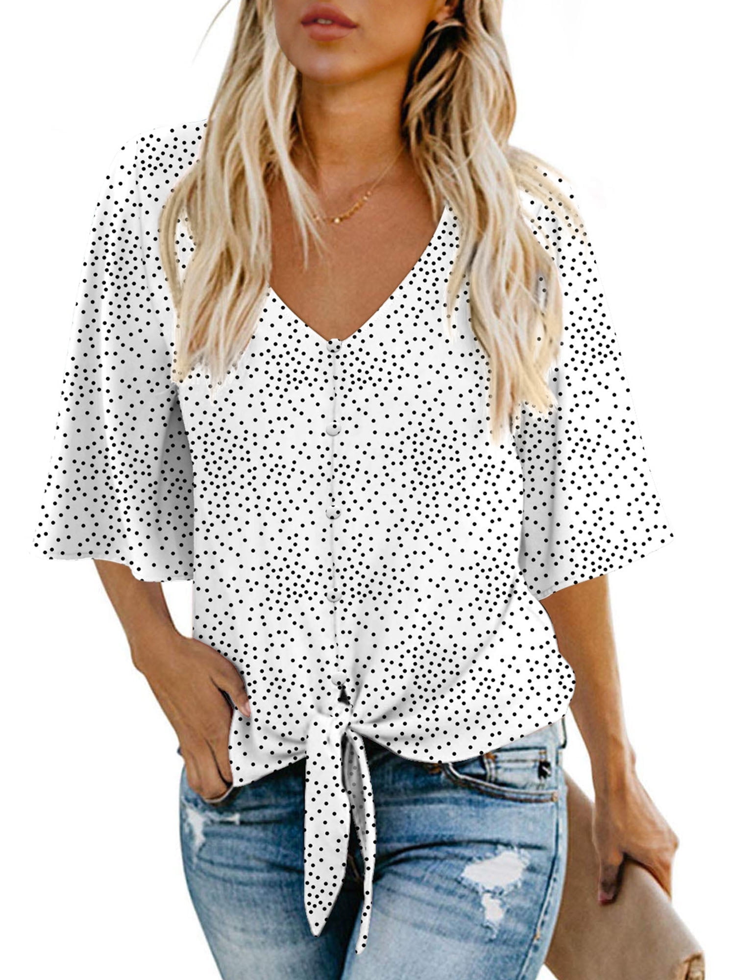 Anygrew Womens Spring Blouses, Chiffon Tunic Tops, V Neck, Batwing ...