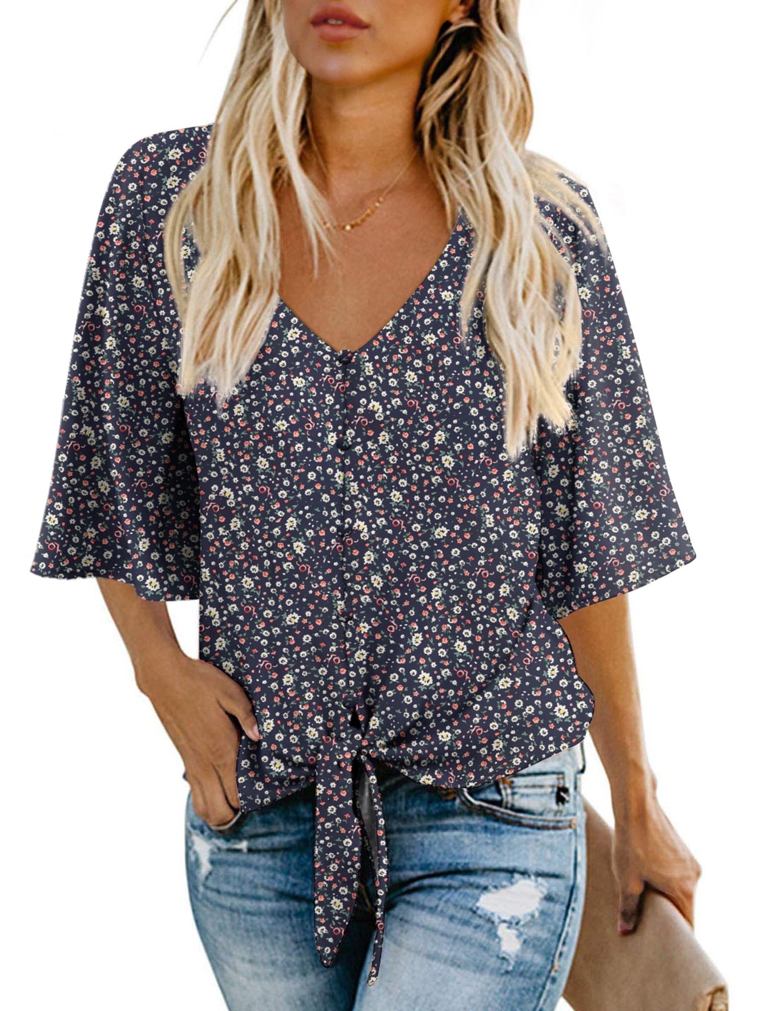 Anygrew Loose Flowy Fitting Women's Summer Tops, V Neck Batwing Sleeve ...
