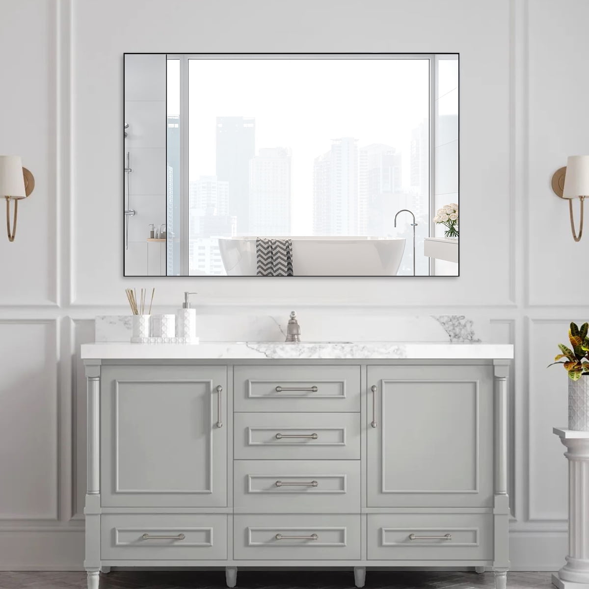 ANYHI 48" x 32" Black Modern Bathroom Wall Mirror - Walmart.com