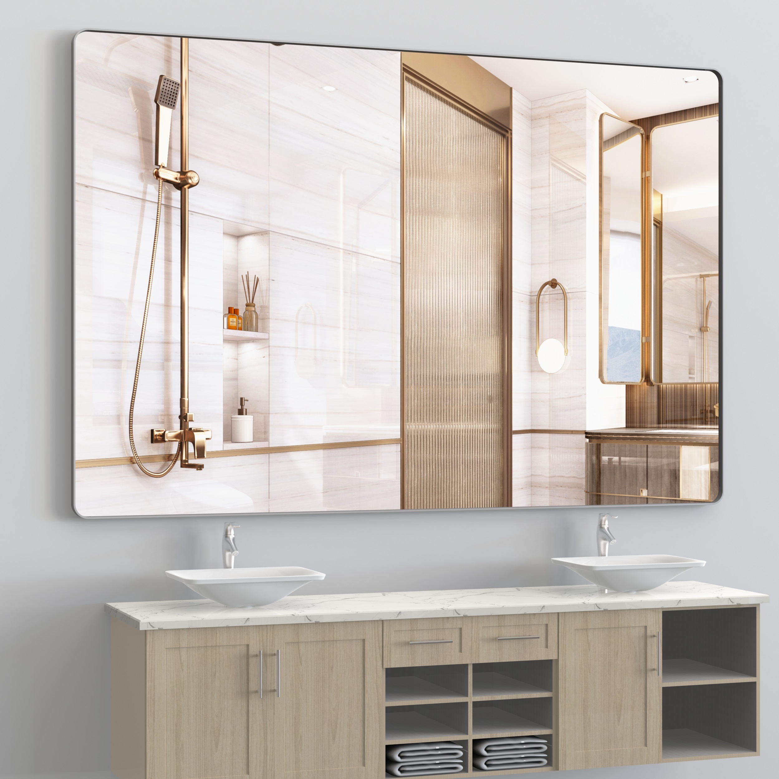 Anyhi 72x48 Inches Oversized Bathroom Mirror with Removable Tray Wall ...