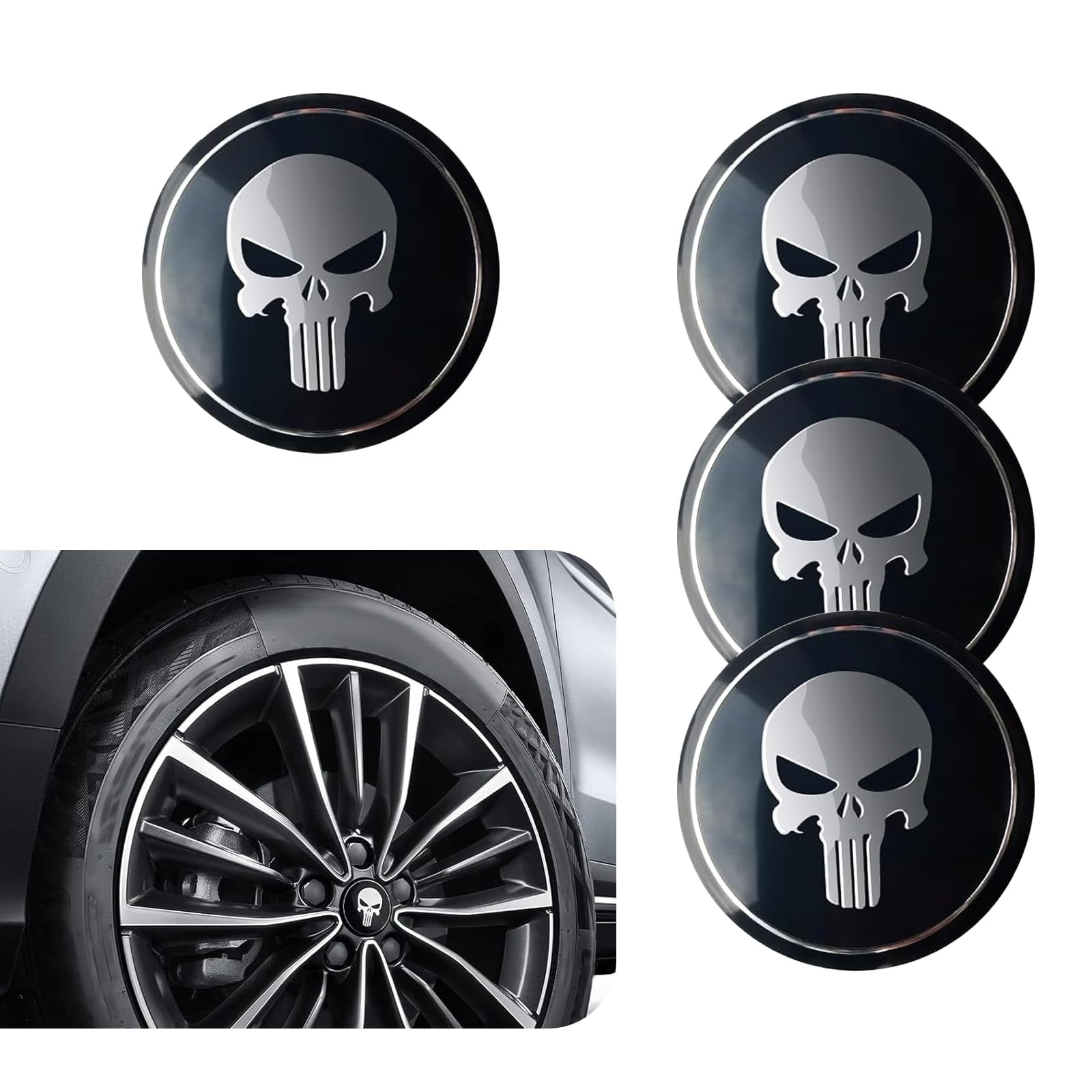 Anyhut 4 PCS Car RRF12 Wheel Center Caps, 2.2" Skull Rim Hub Caps ...