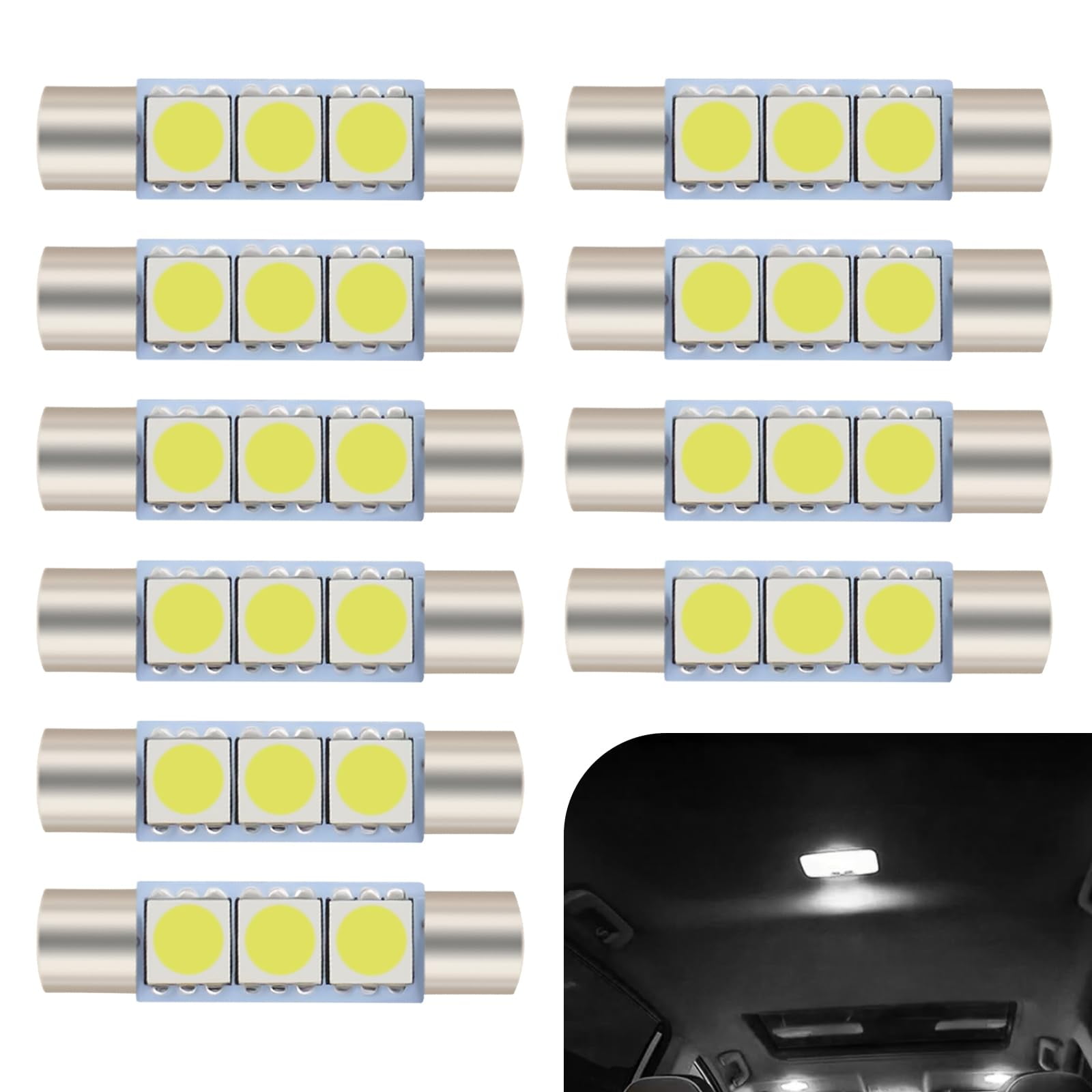 Anyhut Pack-10 Car 28mm LED Reading Light, 6614F/6612F 5050-3SMD Chips ...