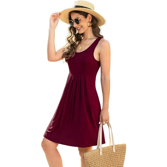 Anyjoin Womens Casual Summer Tank Dress Sleeveless Pleated Sun Dresses