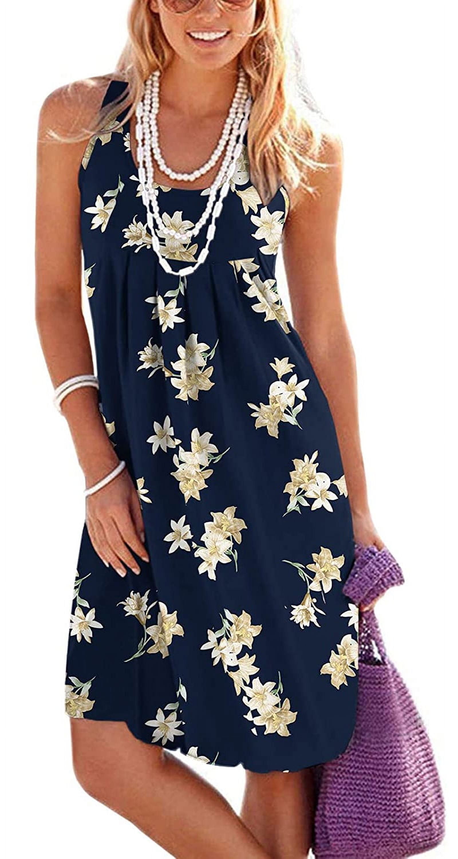 Anyjoin Women's Flowy Summer Tank Dress, Sleeveless Pleated Sun Dress ...