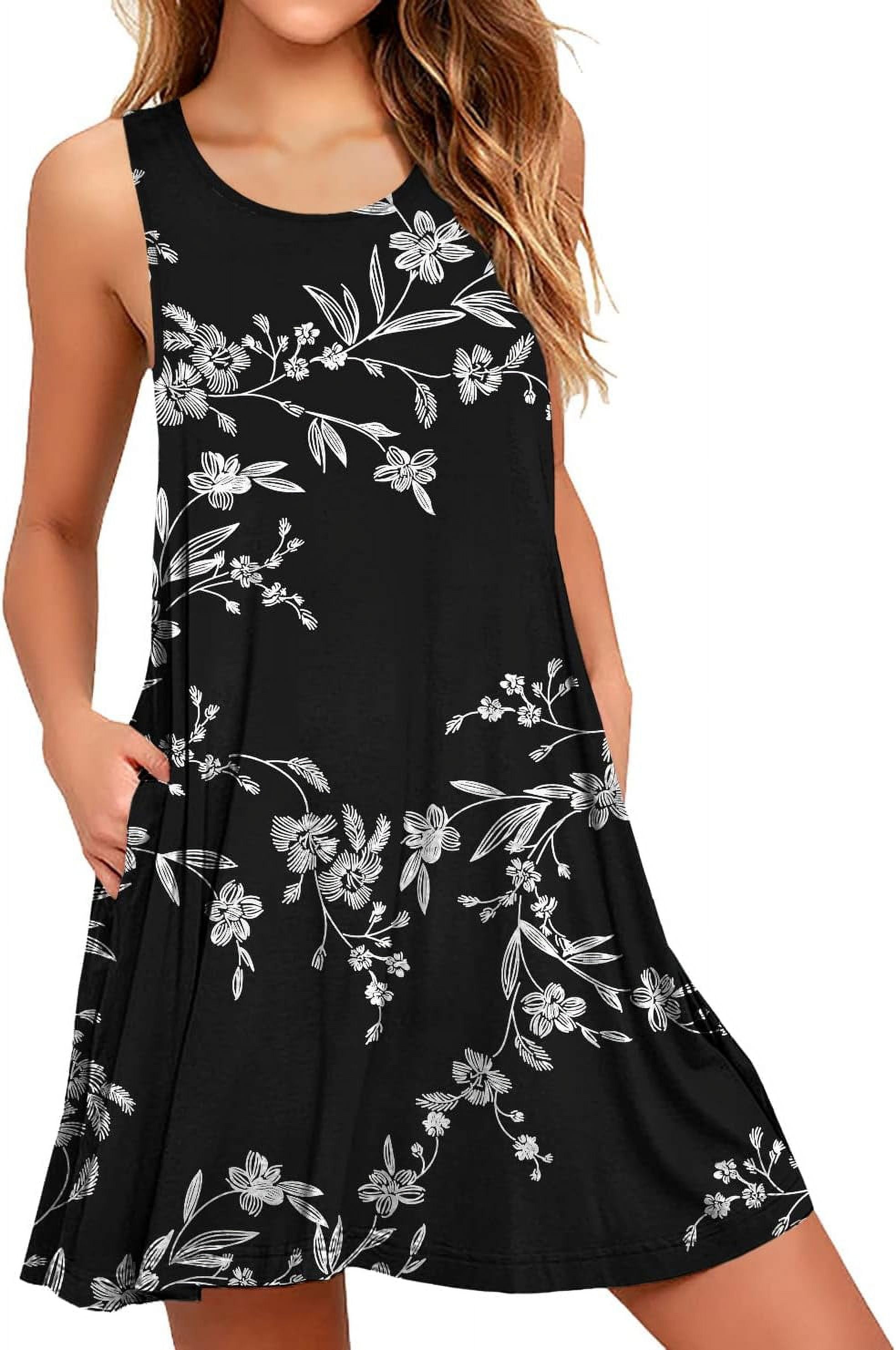 Anyjoin Women's Floral Summer Dress, Sleeveless Beach Sundress with ...