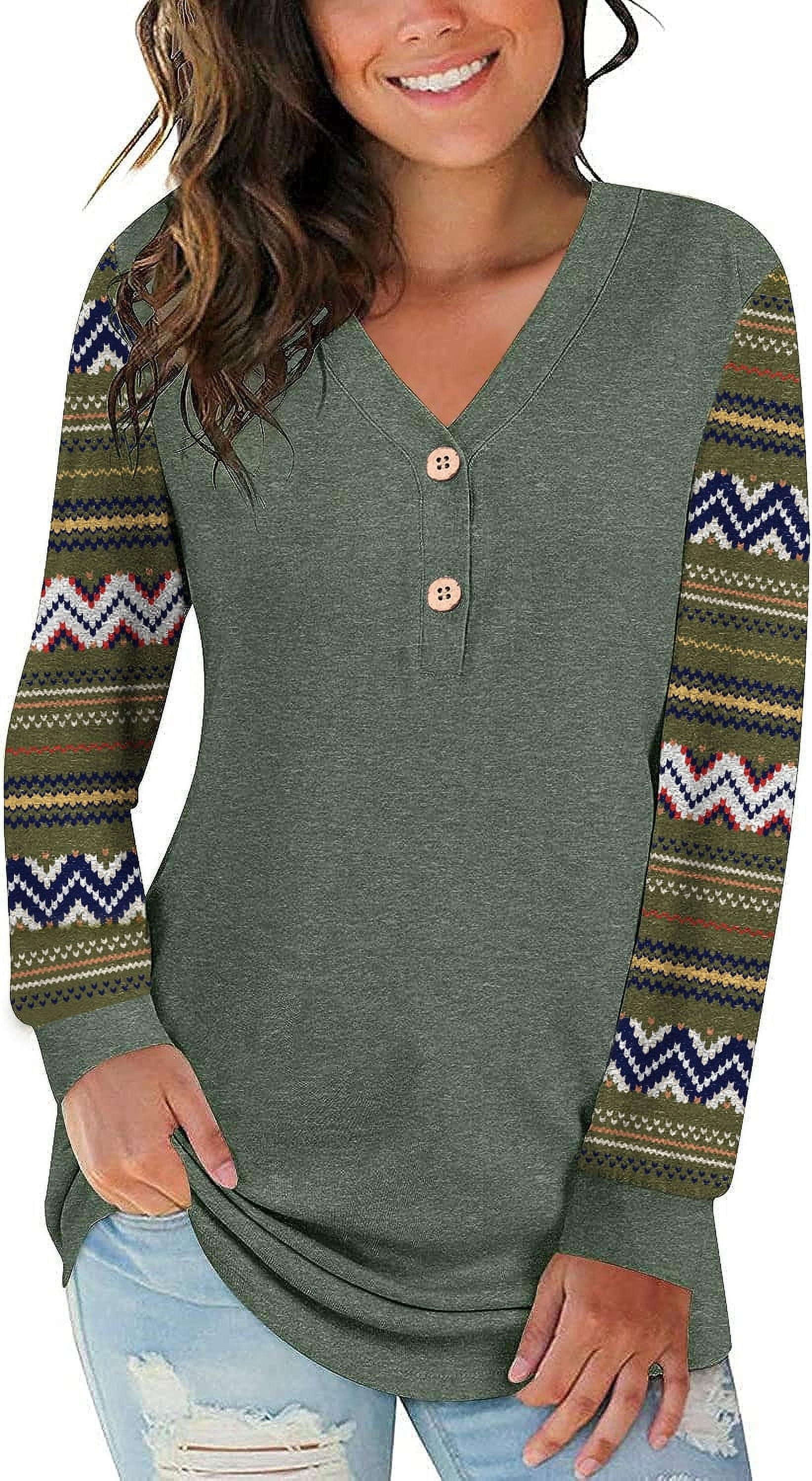 ANYJOIN Womens Button Up Long Sleeve Henley Tunic Tops V-Neck Casual ...