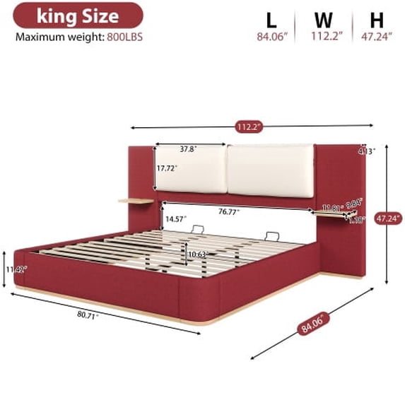 Anykoon King Size Upholstered Platform Bed with Panel, Anti-Collision ...