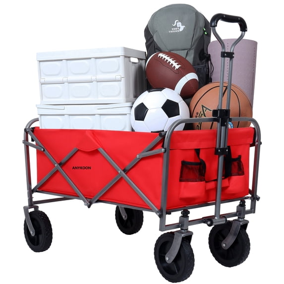 Anykoon Red Collapsible Wagon Cart with Wheels, Foldable Cart with ...