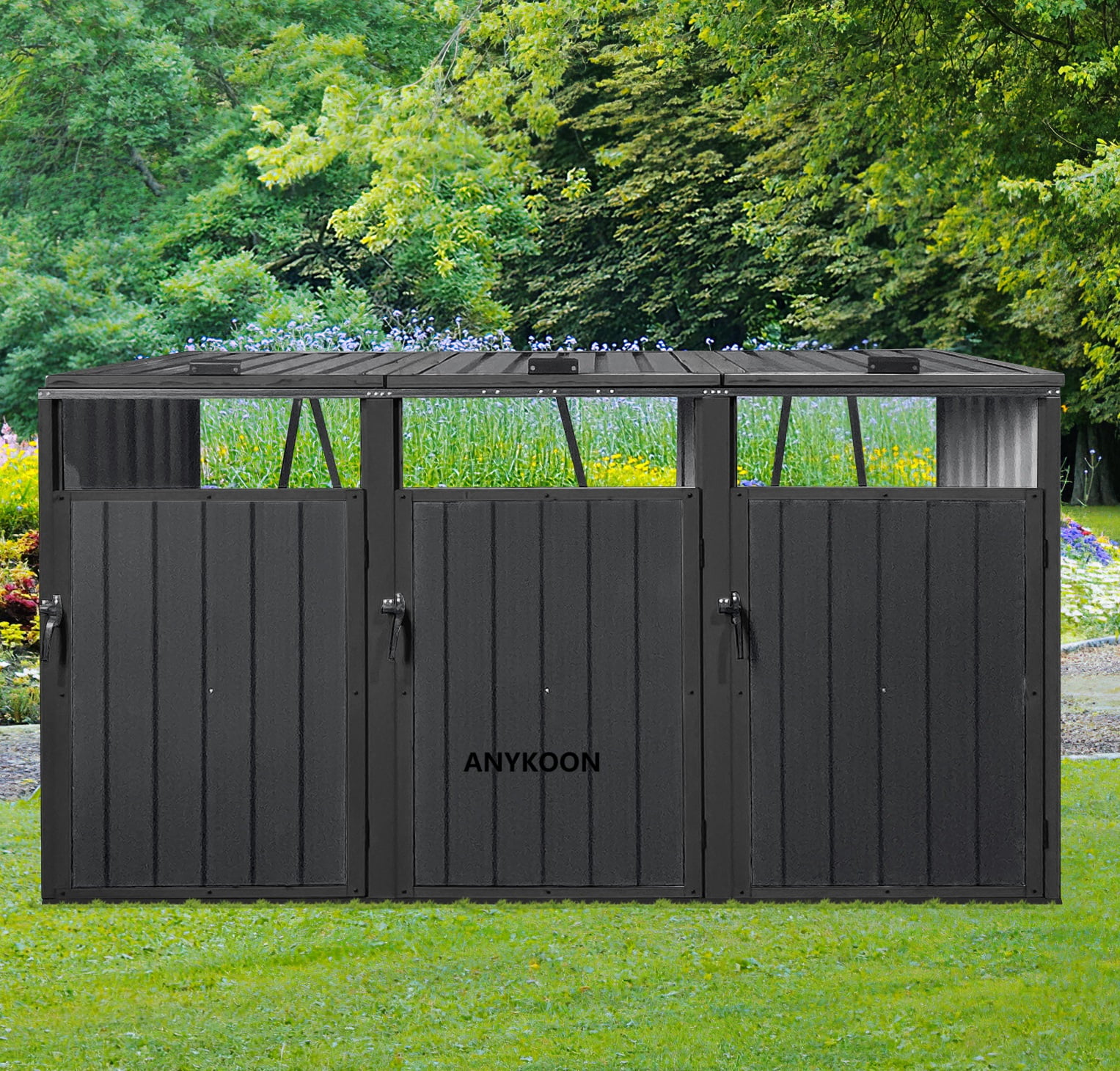 Anykoon Stores 3 Trash Cans Garbage Bin Shed equipped with individually ...