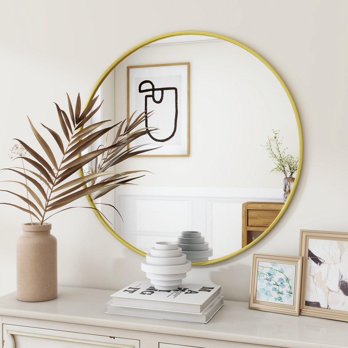 Hamilton Hills 24" Gold Circle Deep Set Metal Round Frame Mirror ...