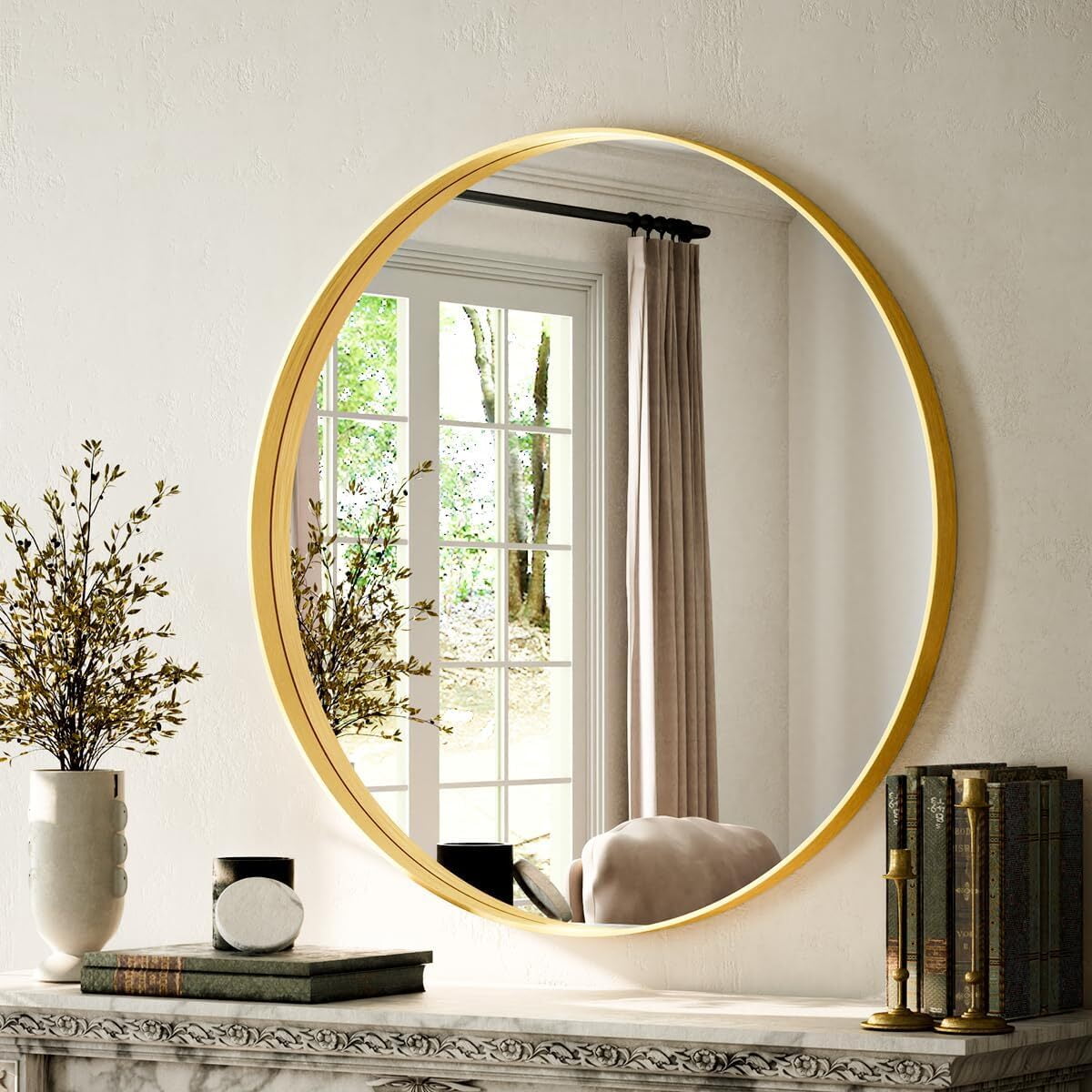 Anyrose 32" Round Bathroom Mirror Deep Frame Wall Vanity Mirror,Gold ...
