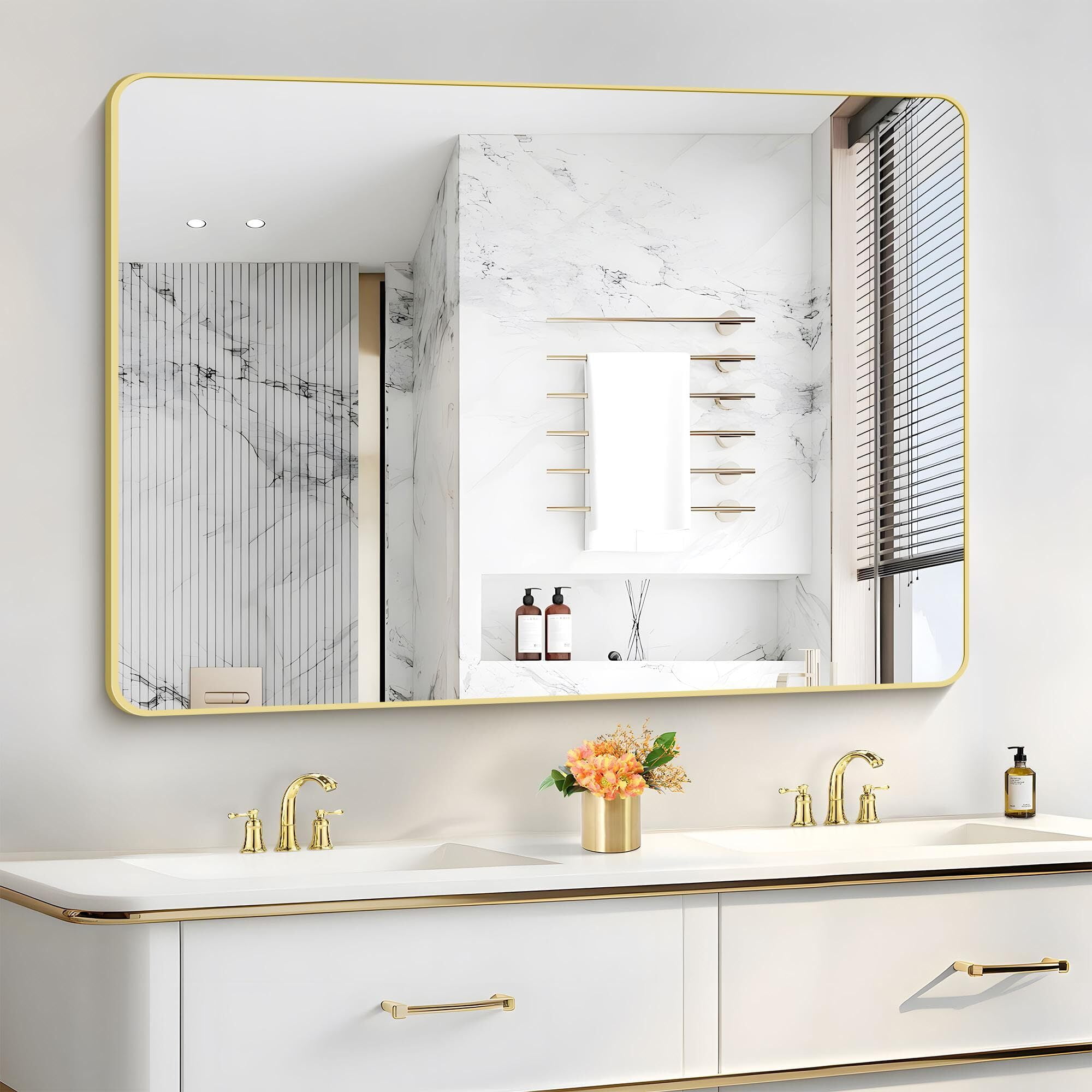 Anyrose 36"x 48" Bathroom Mirror Framed Rectangle Mirror Large ...