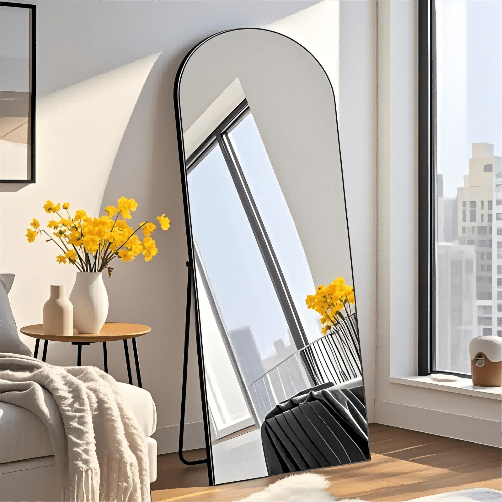 Anyrose 57.5"x 19" Arched Full Length Mirror Aluminum Alloy Frame Floor ...