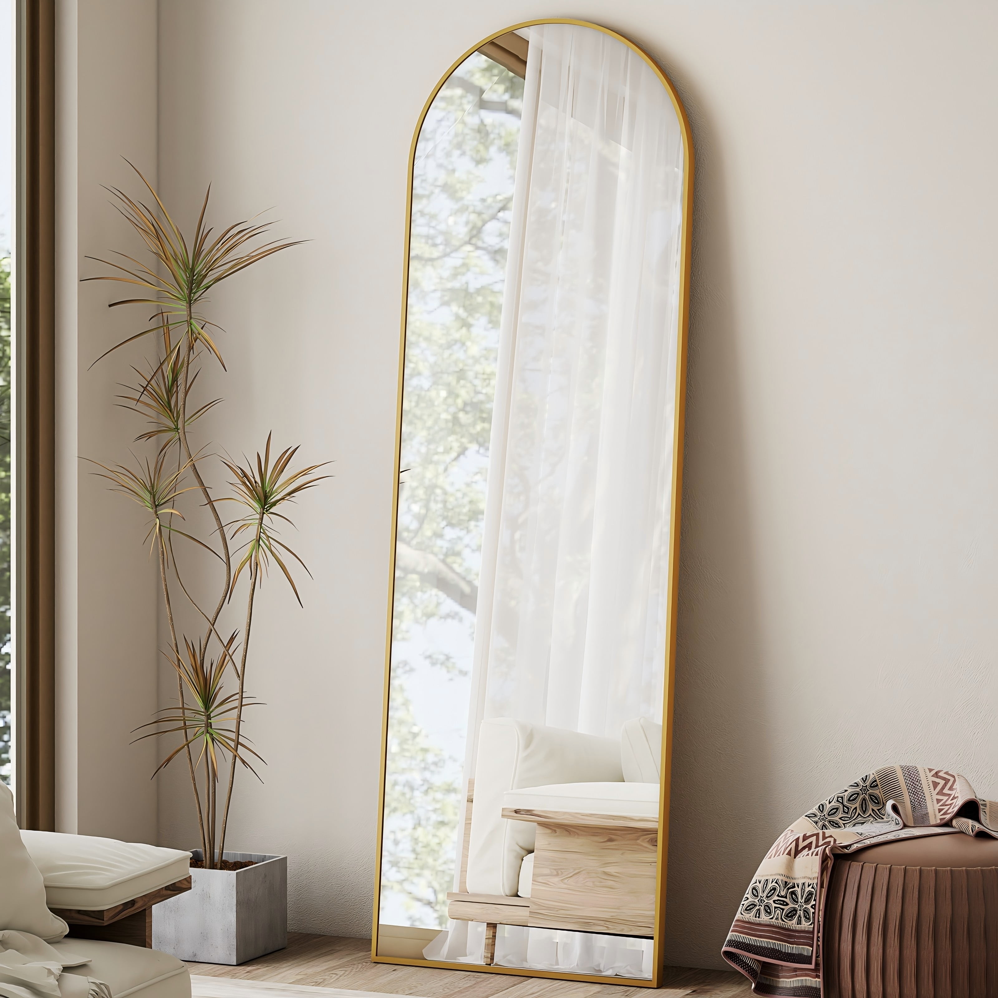 Anyrose 58"x18" Full Length Arch Top Mirror with Metal Frame Stand Wall ...