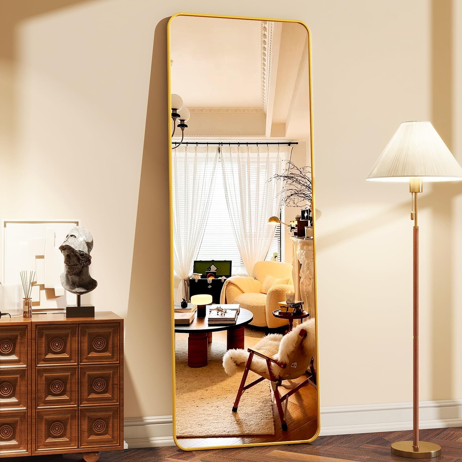Anyrose 59"x16.1" Floor Full Length Mirror Standing Full Body Rounded ...