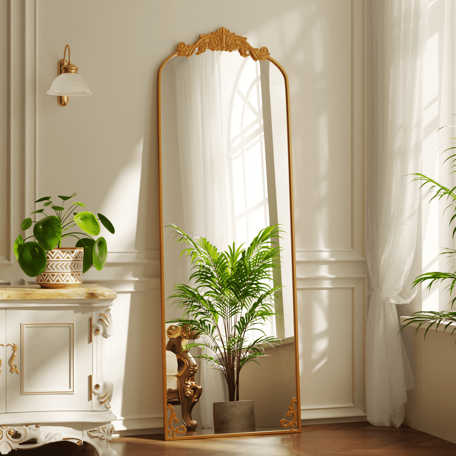 Anyrose 66"x 21" Vintage Mirror - Arched Full Length Mirror with Carved ...