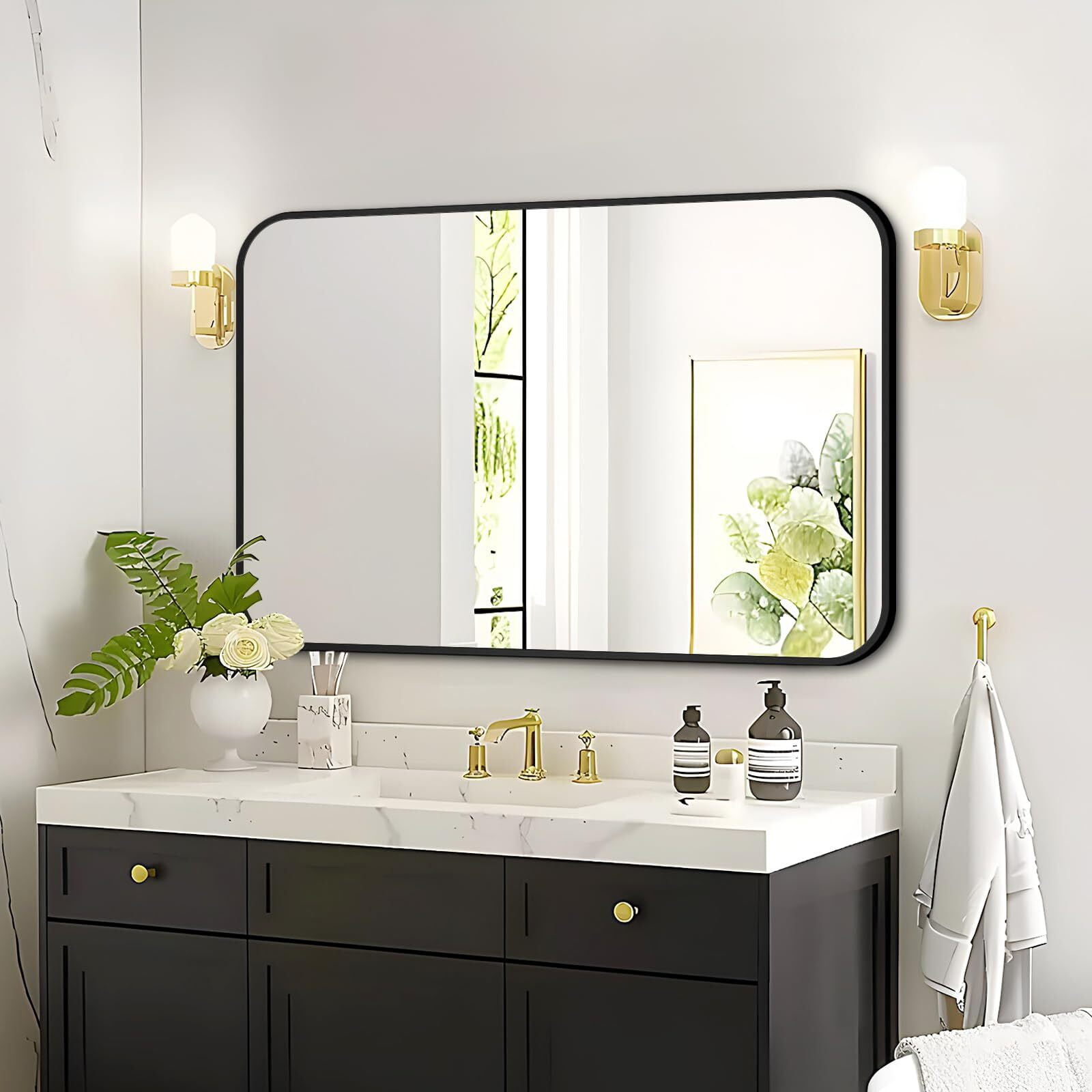 Anyrose Big Bathroom Mirror Wall - 26x38 Rounded Rectangle Mirror with ...