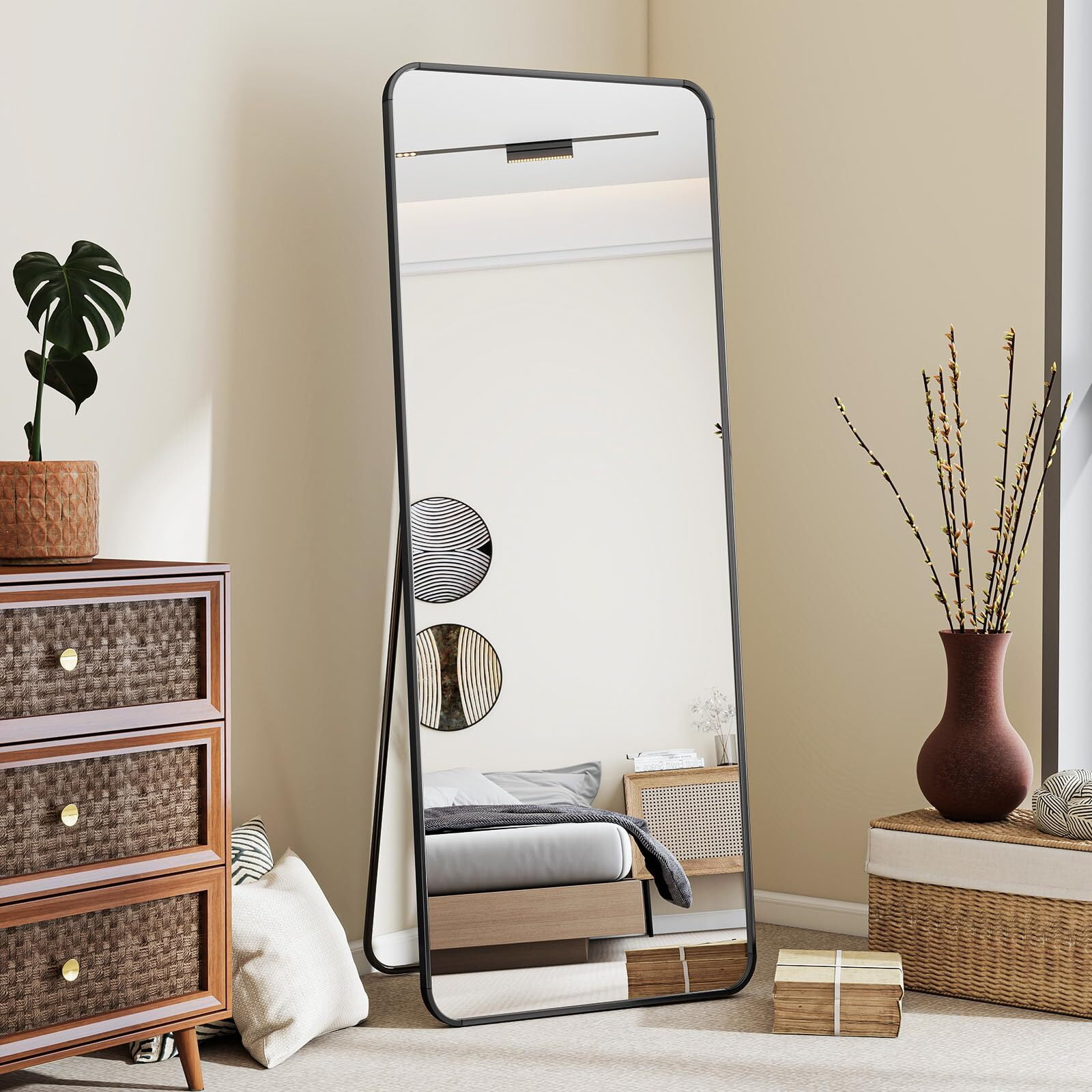 Anyrose Full Length Mirror,60"x20" Rounded Corner Floor Mirror Standing ...