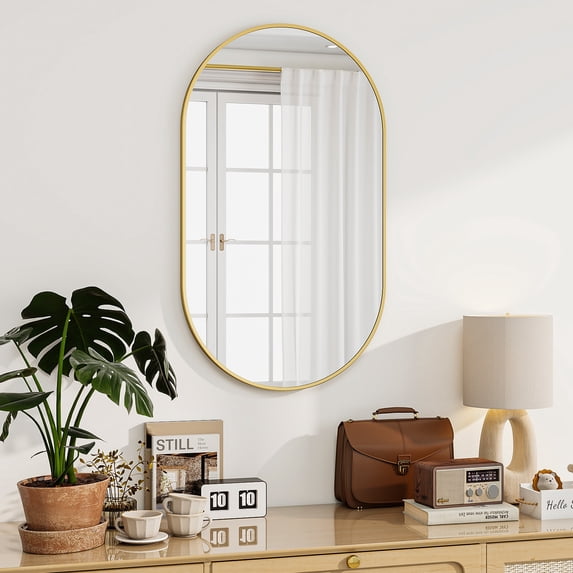 Anyrose Oval Bathroom Mirror Wall Mirror 17" x 30", Gold - Walmart.com