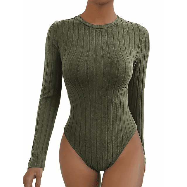 Anyshow Women's Crew Neck Long Sleeve Bodysuits Basic Slim Fit Lightweight Bodysuit Tops ...