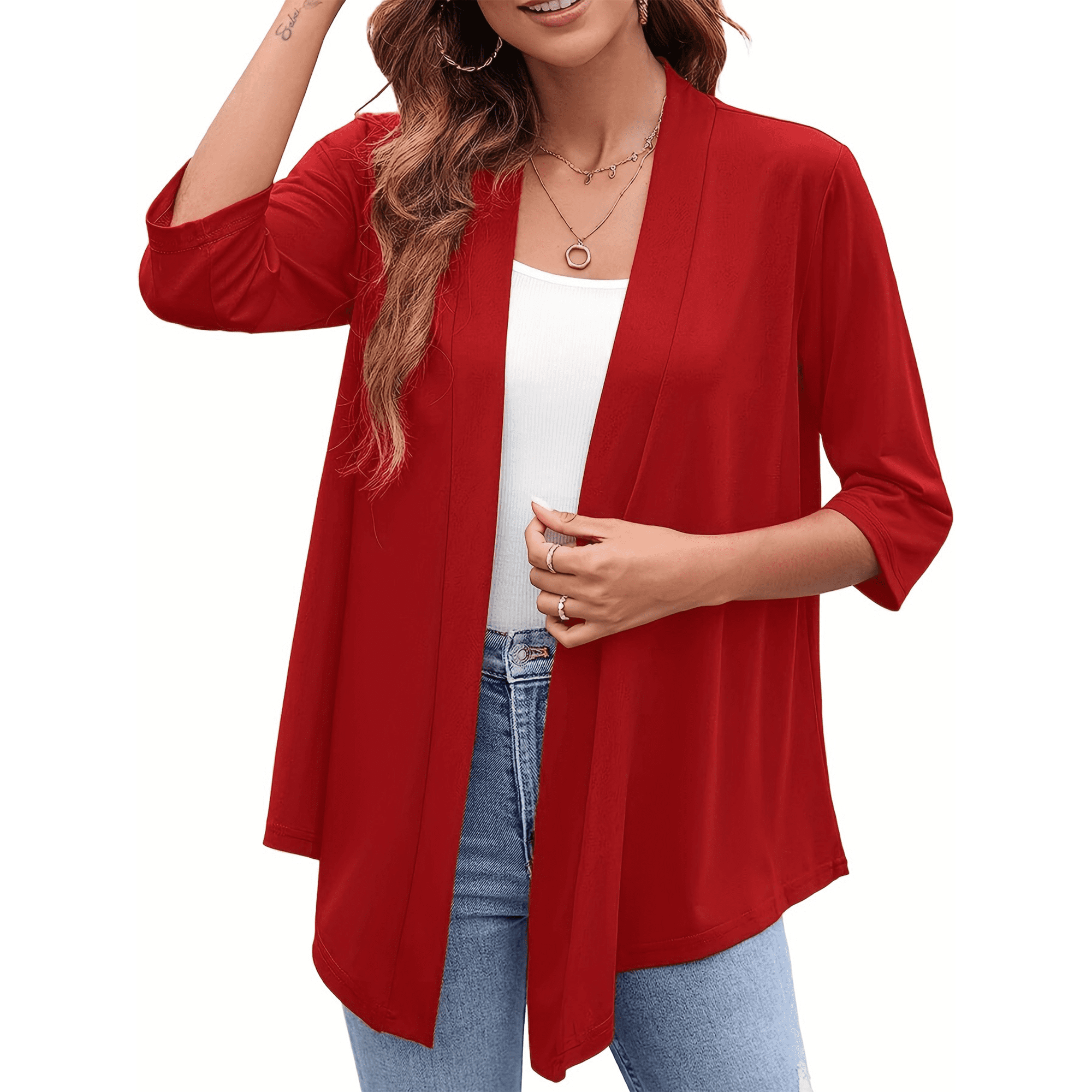 Anyshow Women's Lightweight Open Front Cardigans 3/4 Sleeve Casual ...