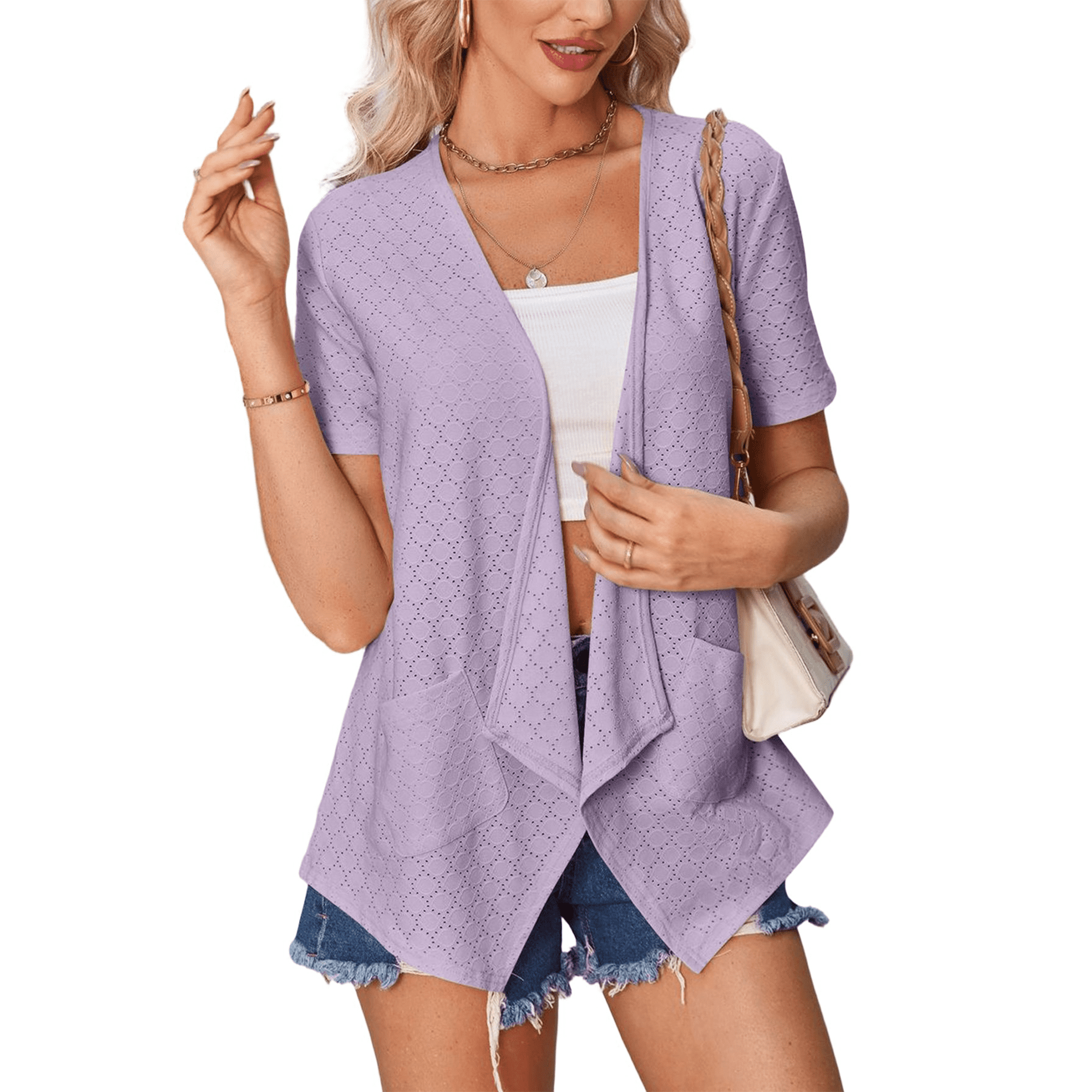 Anyshow Women's Short Sleeve Open Front Cardigans Lightweight Pocket ...