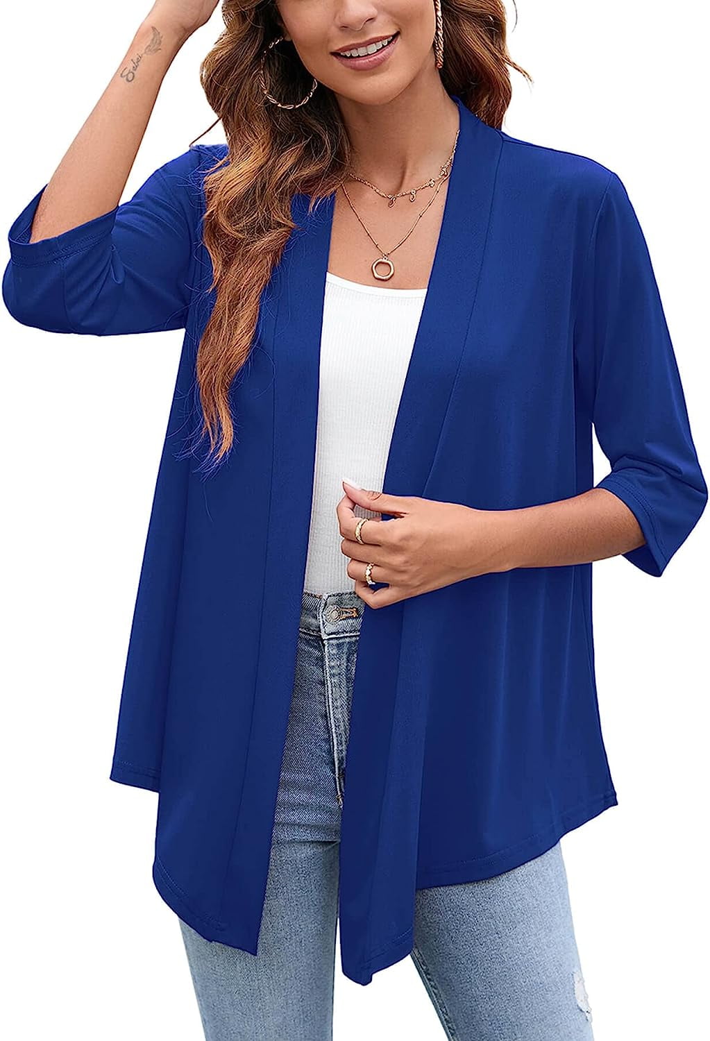 Anyshow Women's Solid Lightweight Open Front Cardigans Casual 3/4 ...