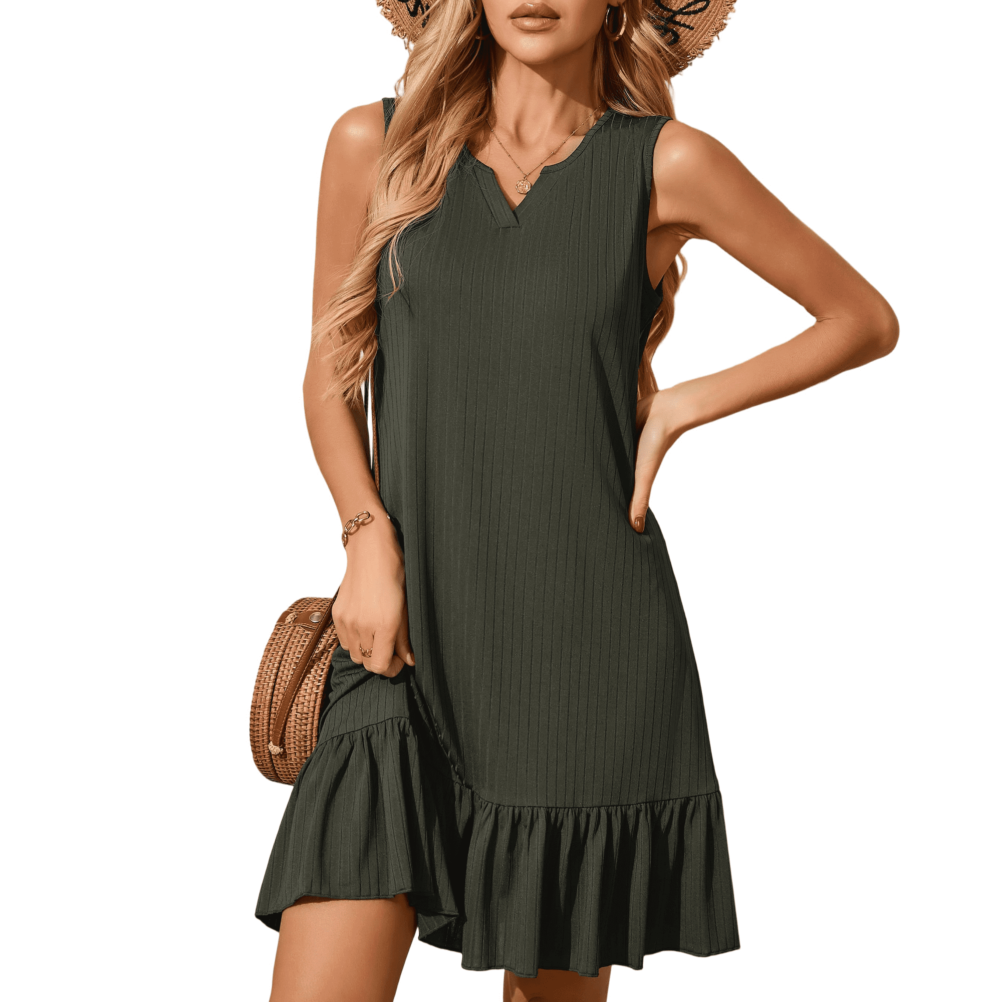 Anyshow Womens Summer Ruffle Dresses 2025 Beach Casual Sleeveless Loose ...