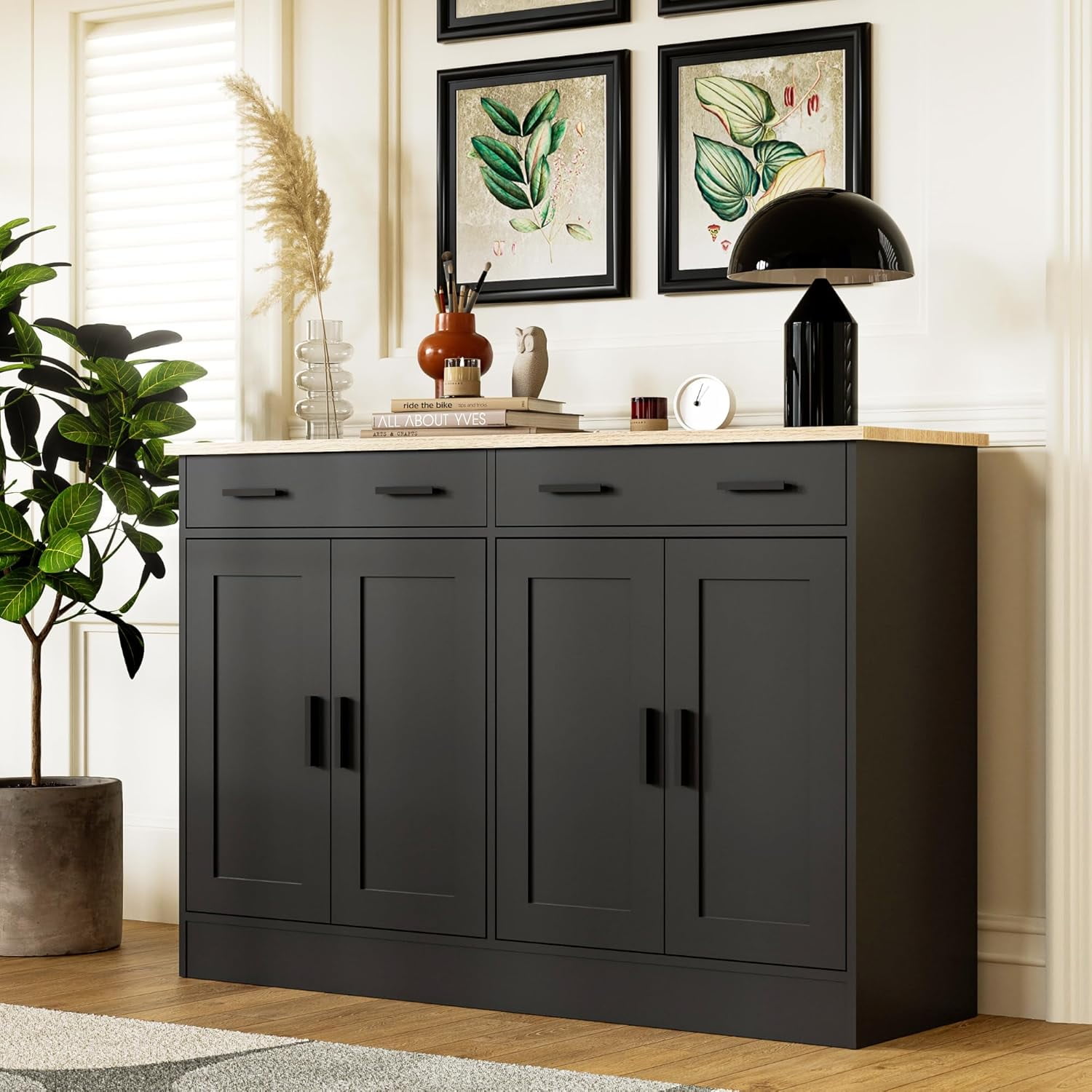 Anystyle Black Buffet Cabinet, Coffee Bar Cabinet with 2 Drawers & 4 ...