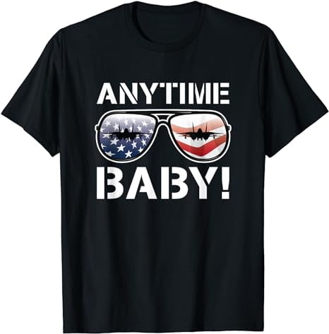 Anytime Baby F-14 Tomcat Jet USA Flag Sunglasses Design T-Shirt ...