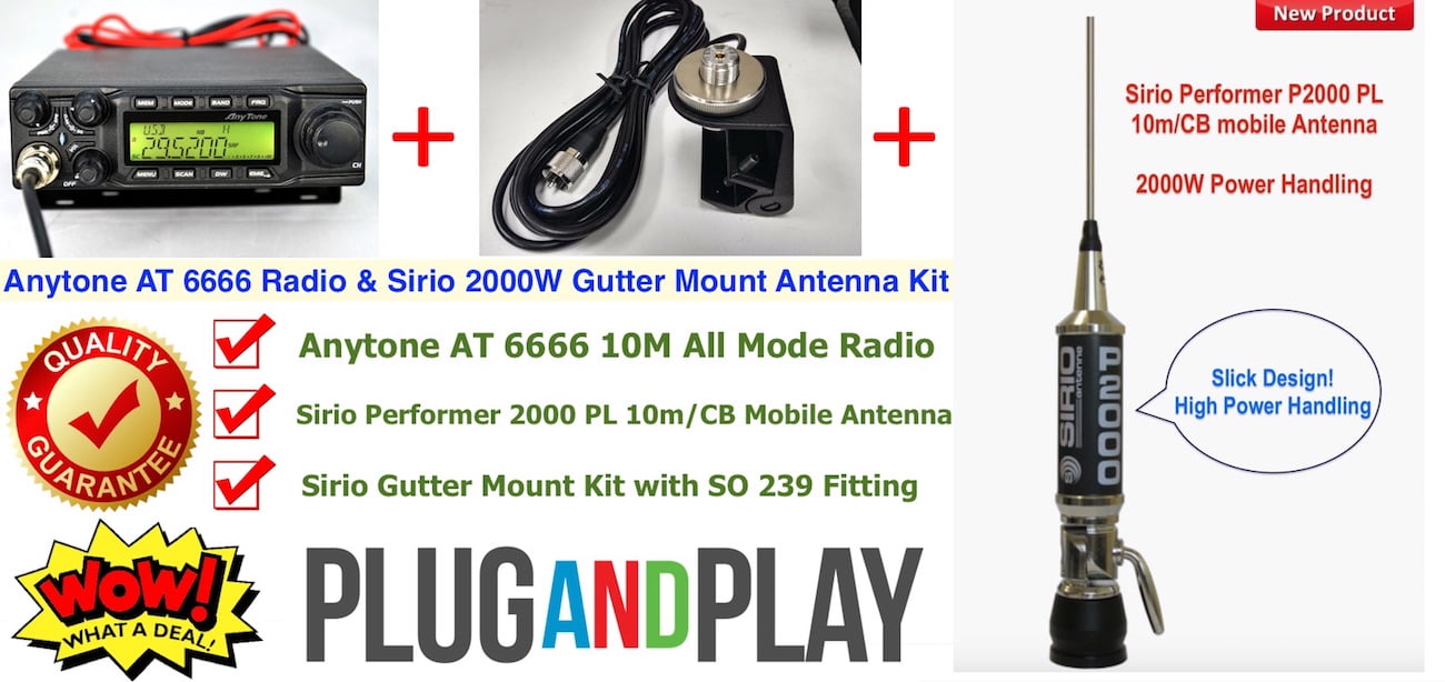 Anytone AT 6666 All Mode Radio & Sirio Performer 2000 Gutter Mount ...