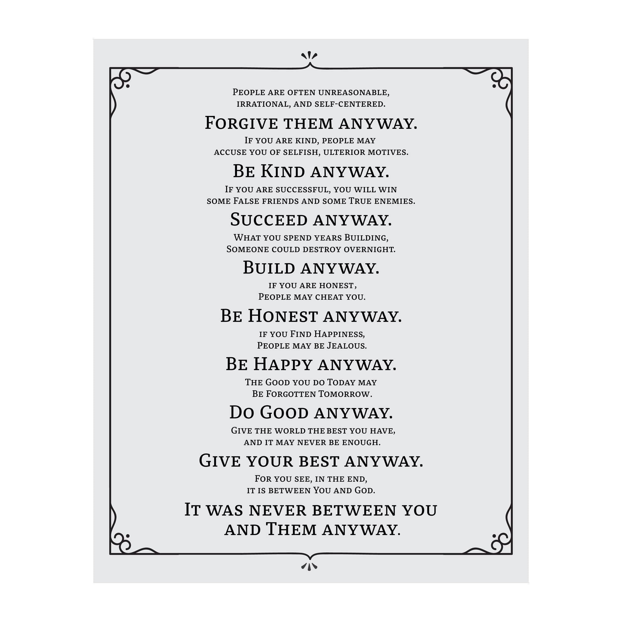Do It Anyway Mother Teresa Inspirational Quotes Wall Art Print ...