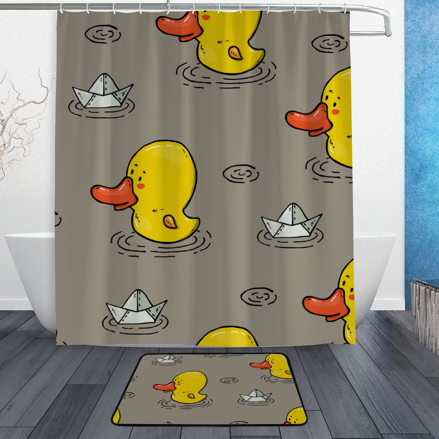 Anyway.go Bath Curtain Rugs Sets 2 Pcs,Bathroom Theme Set with Shower ...