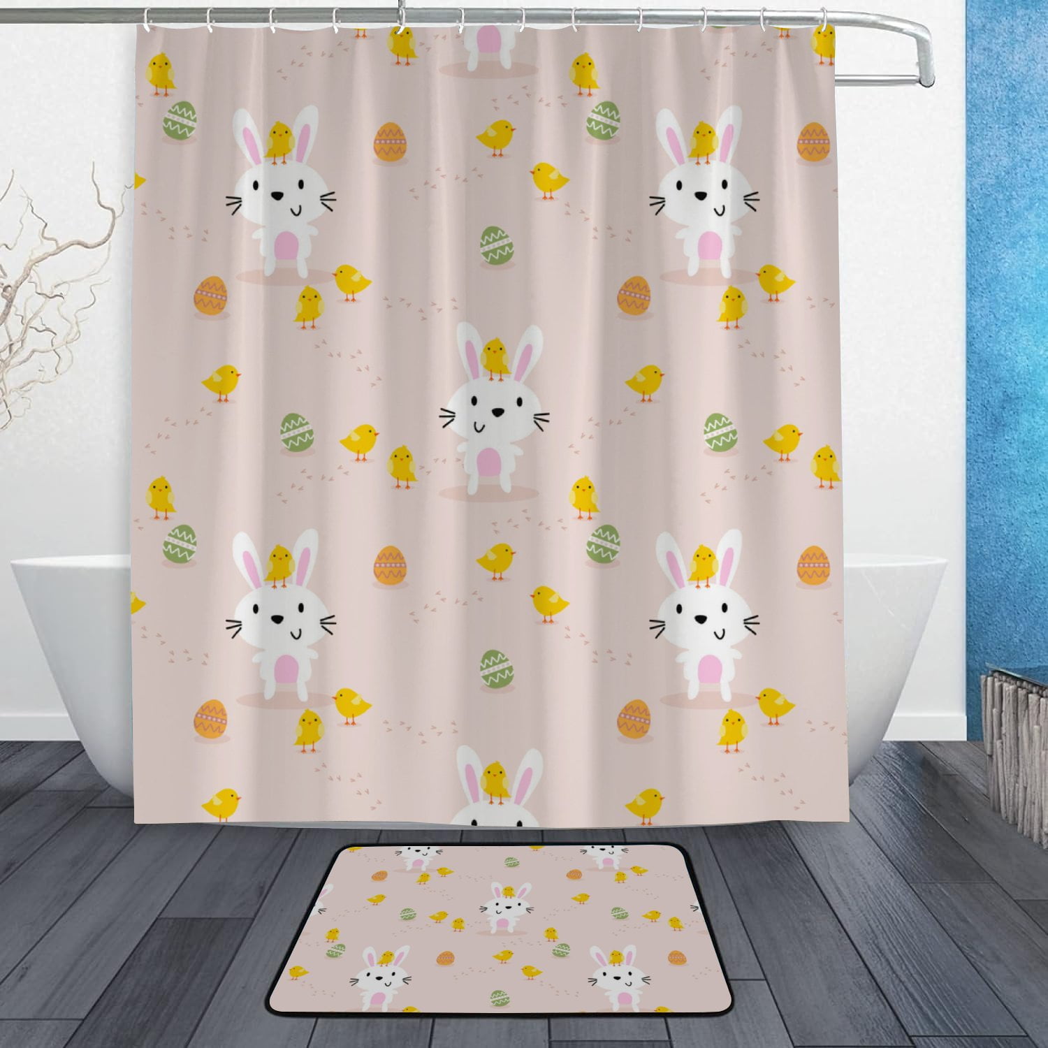 Anyway.go Bath Curtain Rugs Sets 2 Pcs,Bathroom Theme Set with Shower ...