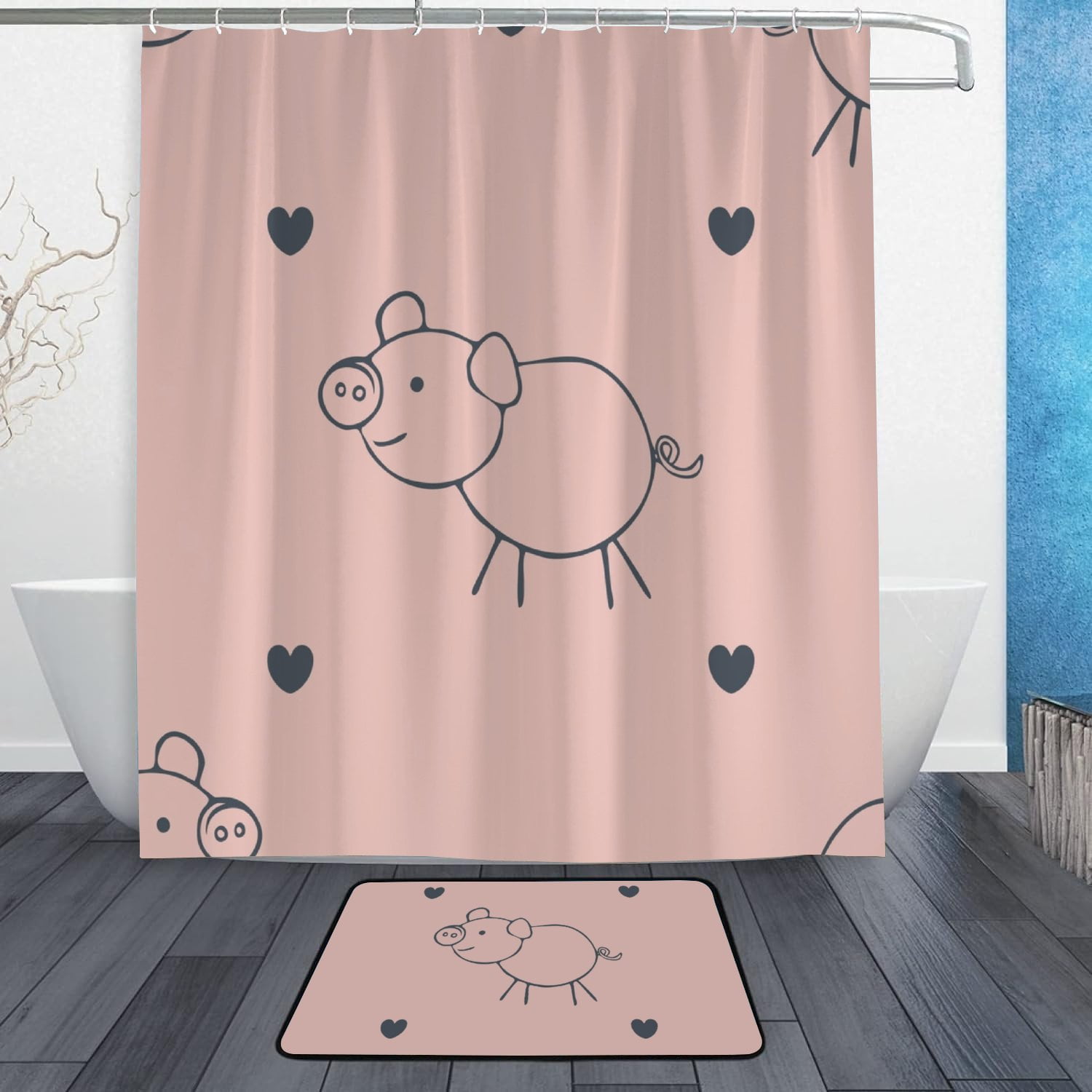 Anyway.go Bath Curtain Rugs Sets 2 Pcs,Bathroom Theme Set with Shower ...