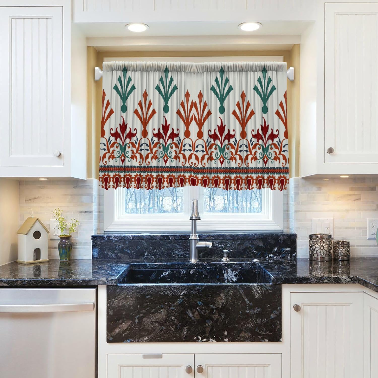 Anyway.go Kitchen Curtains 2 Panels UV Protected Tier Curtains Half ...