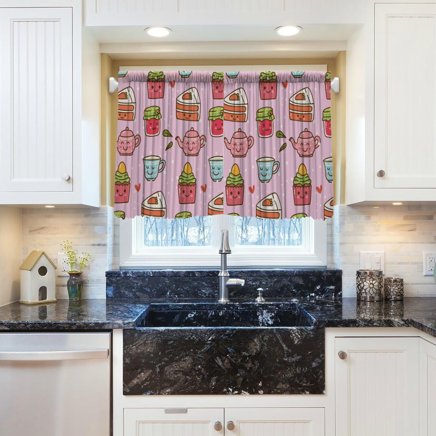 Anyway.go Kitchen Curtains UV Protected Tier Curtains 2 Panels Kitchen ...