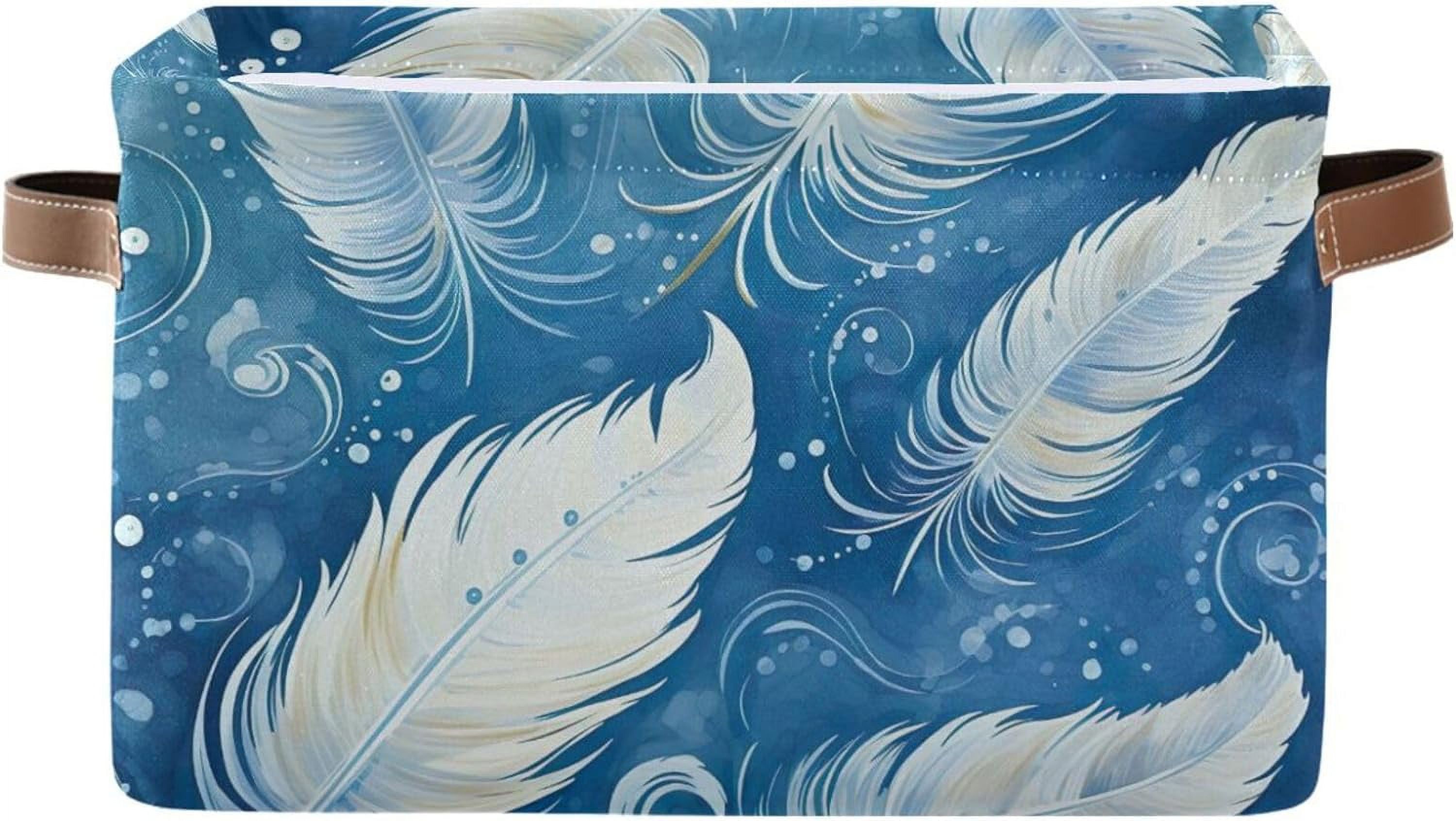 Anyway.go Peacock Feathers Blue Storage Basket, Canvas Organizer With Handles Large Collapsible ...