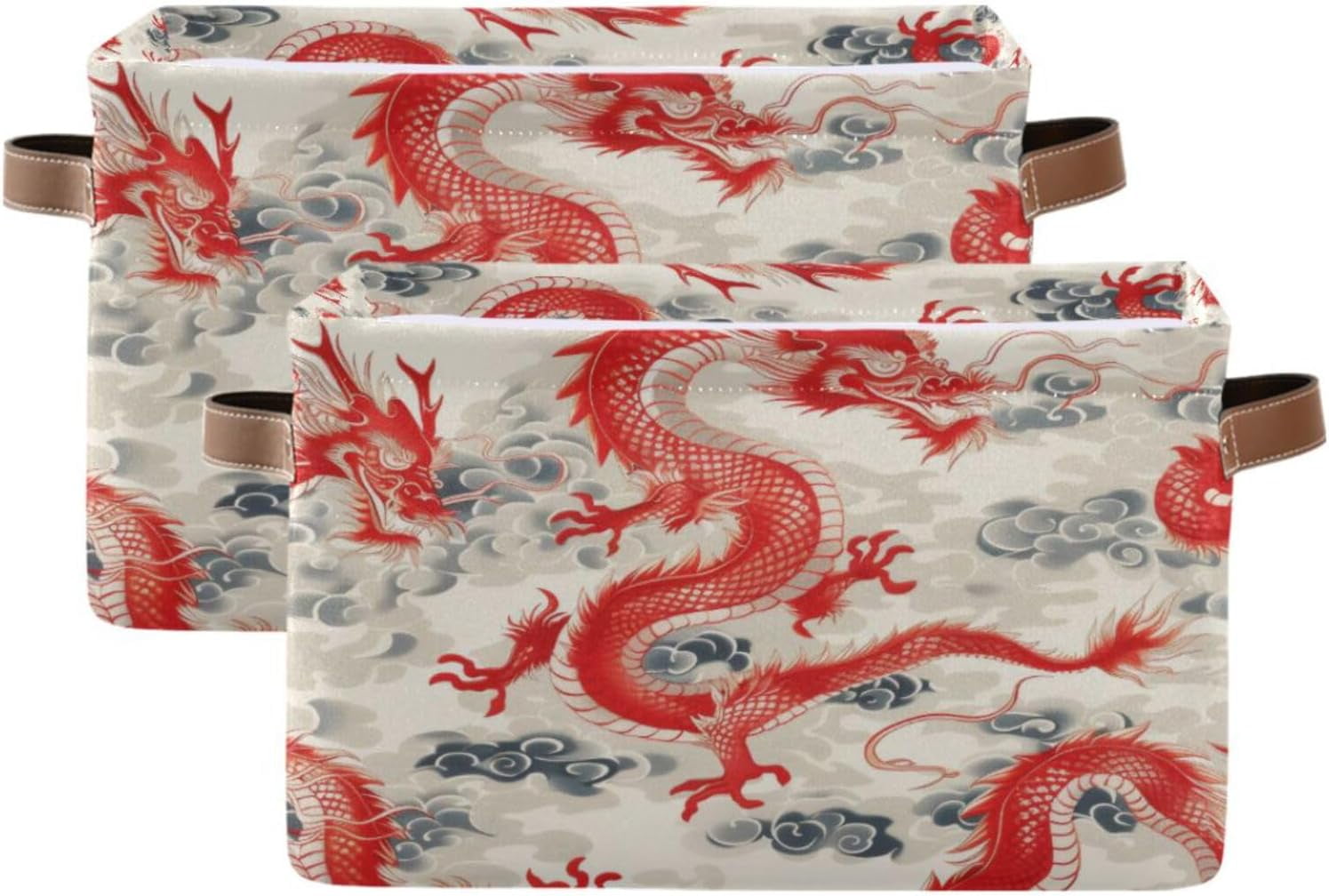 Anyway.go Red Japanese Dragon Shelf Storage Baskets, Foldable Fabric ...