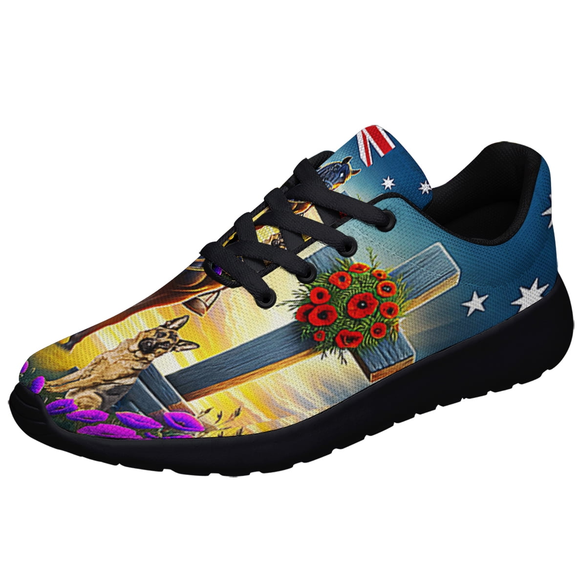 Anzac Day Animals in War Purple Poppy AuStalian Shoes Sneakers Black ...