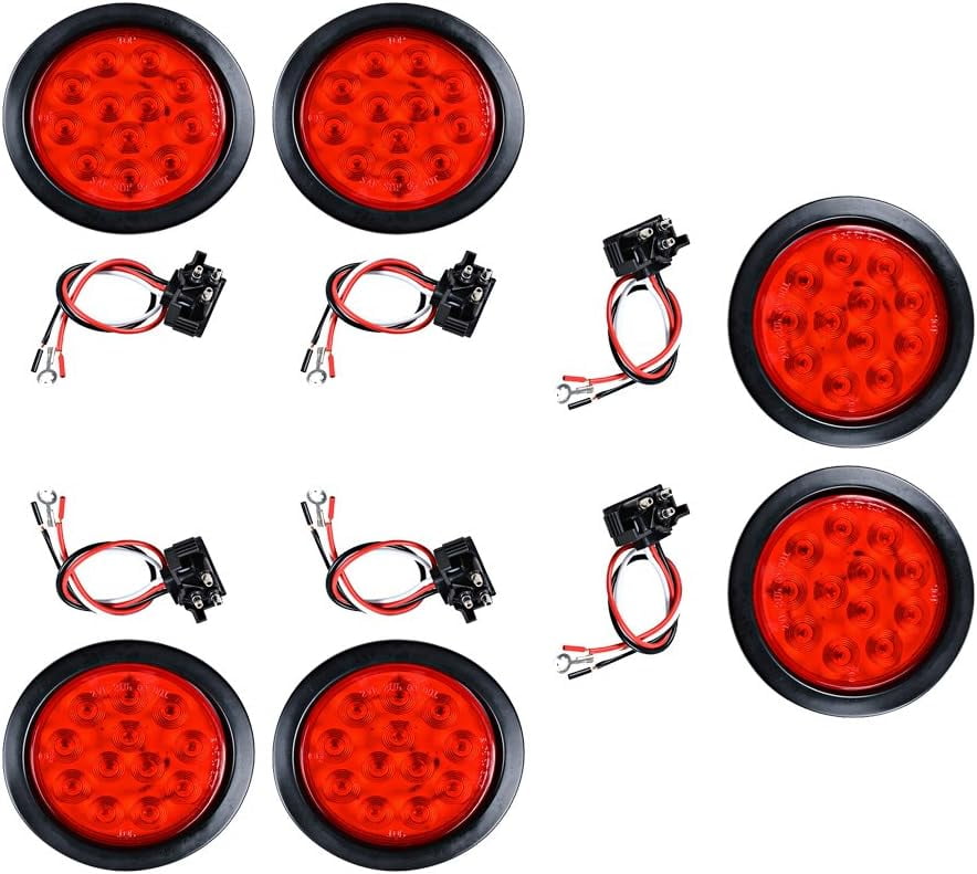 Anzio 4" Round 12-LED Trailer Tail Light Kit Stop Turn Brake Reverse ...