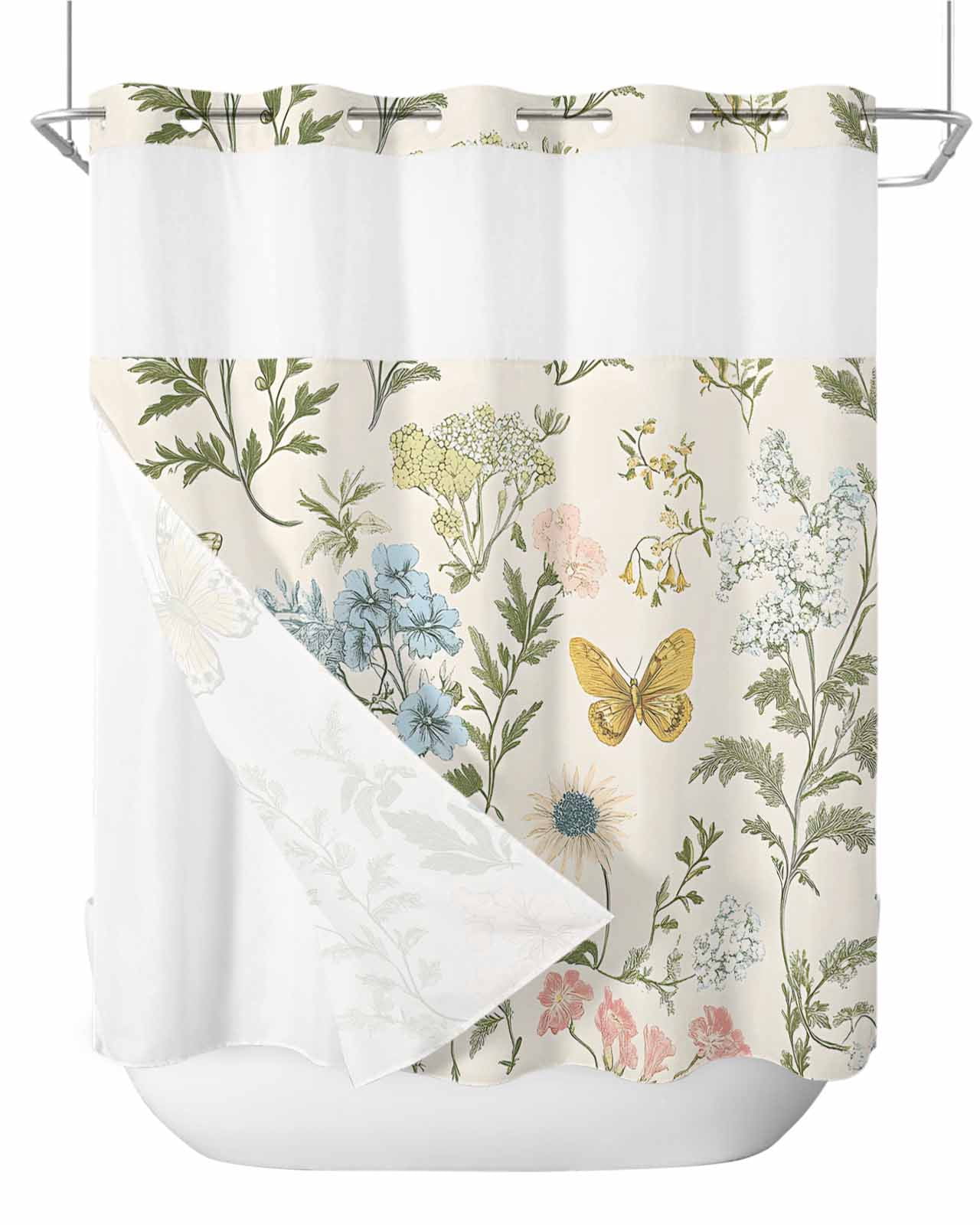 Anzona No Hook Shower Curtains, Colorful Spring Floral Standard Shower ...