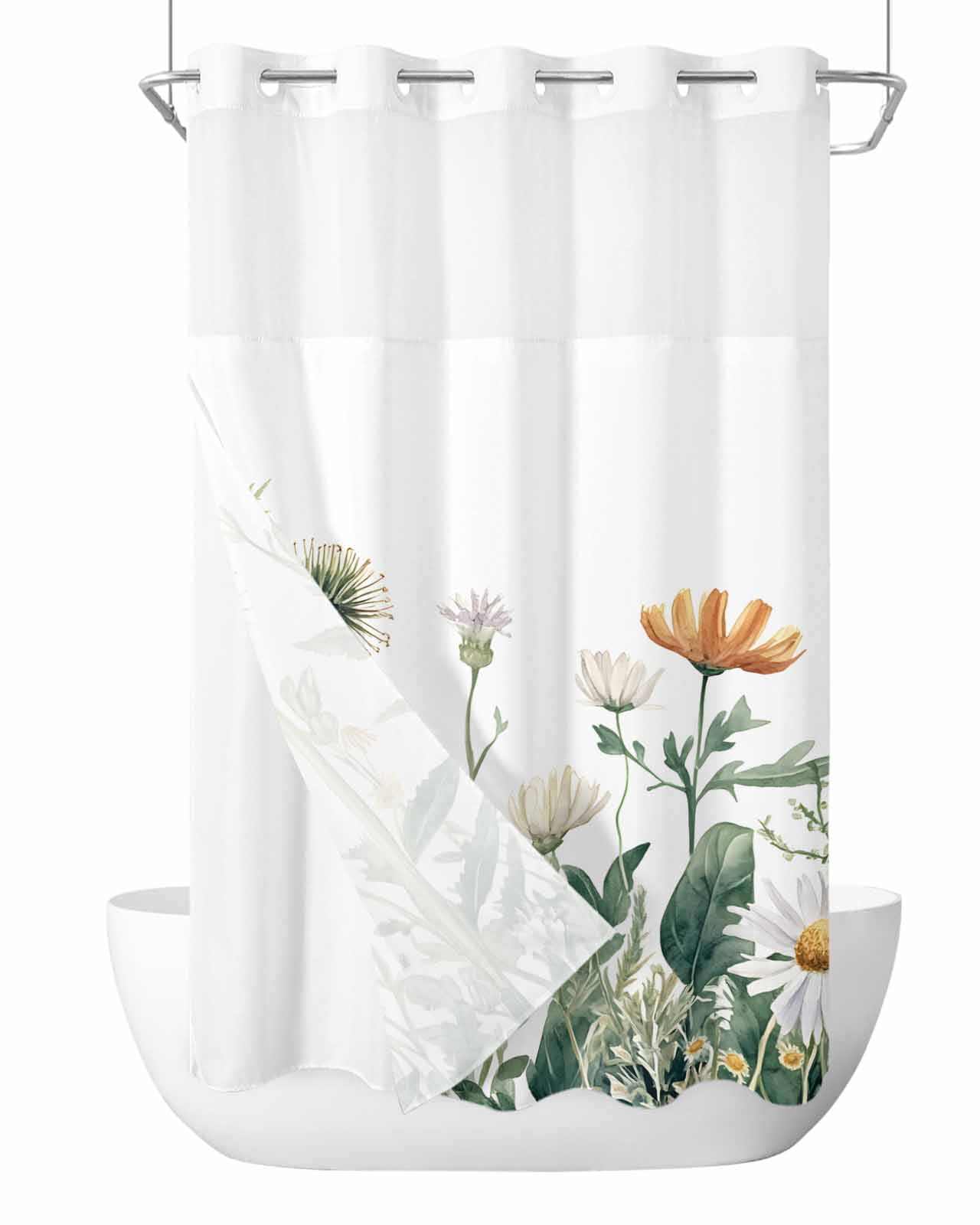 Anzona No Hook Shower Curtains, Spring Summer Floral Small Shower ...
