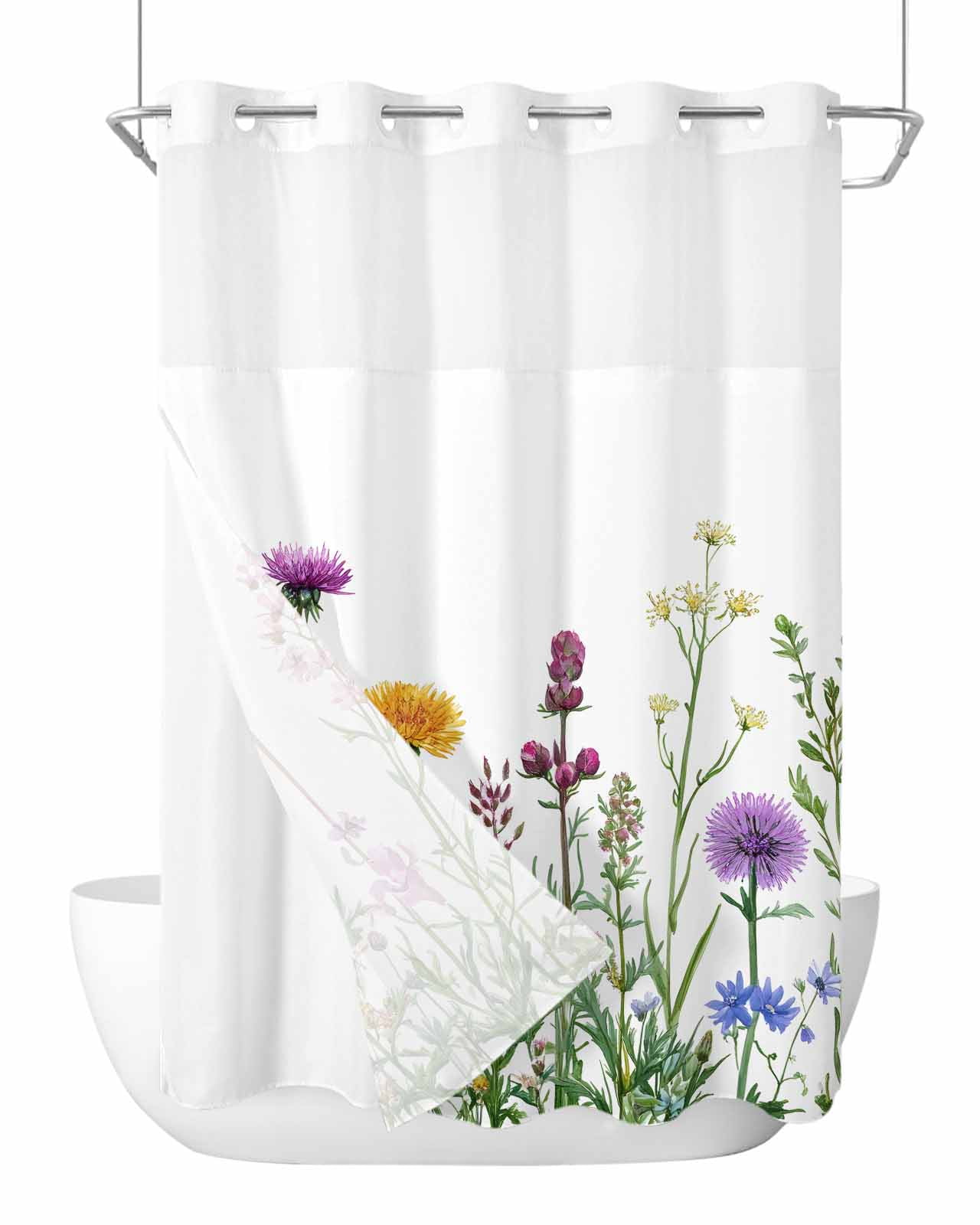 Anzona No Hook Shower Curtains, Spring Summer Flowers Extra Long ...