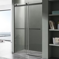 Single Sliding Frameless Shower Door, 56-60" W x 74" H, with 5/16" Clear Tempered Glass, Chrome ...